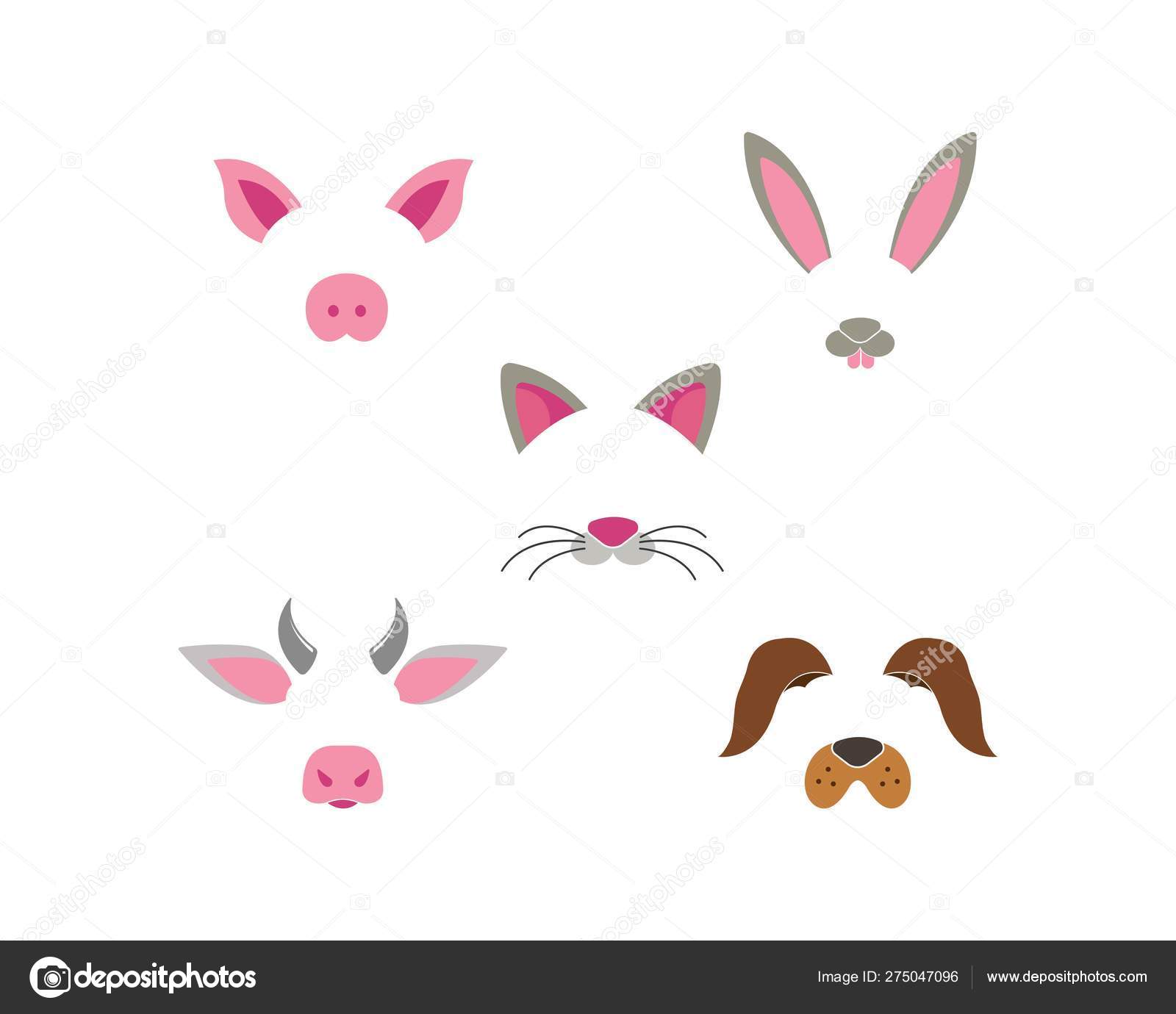 Animal face dog,rabbit,cow,pig,cat elements set. Vector illustra Stock ...