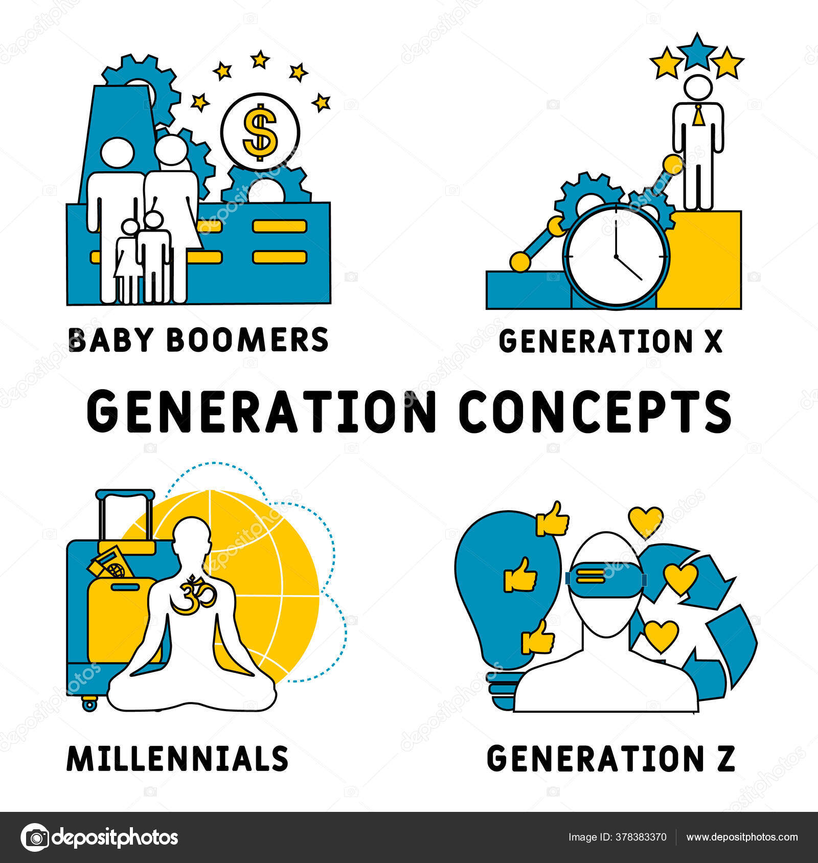 Generation Concept Icons Set Age Groups Idea Thin Line Illustrations ...