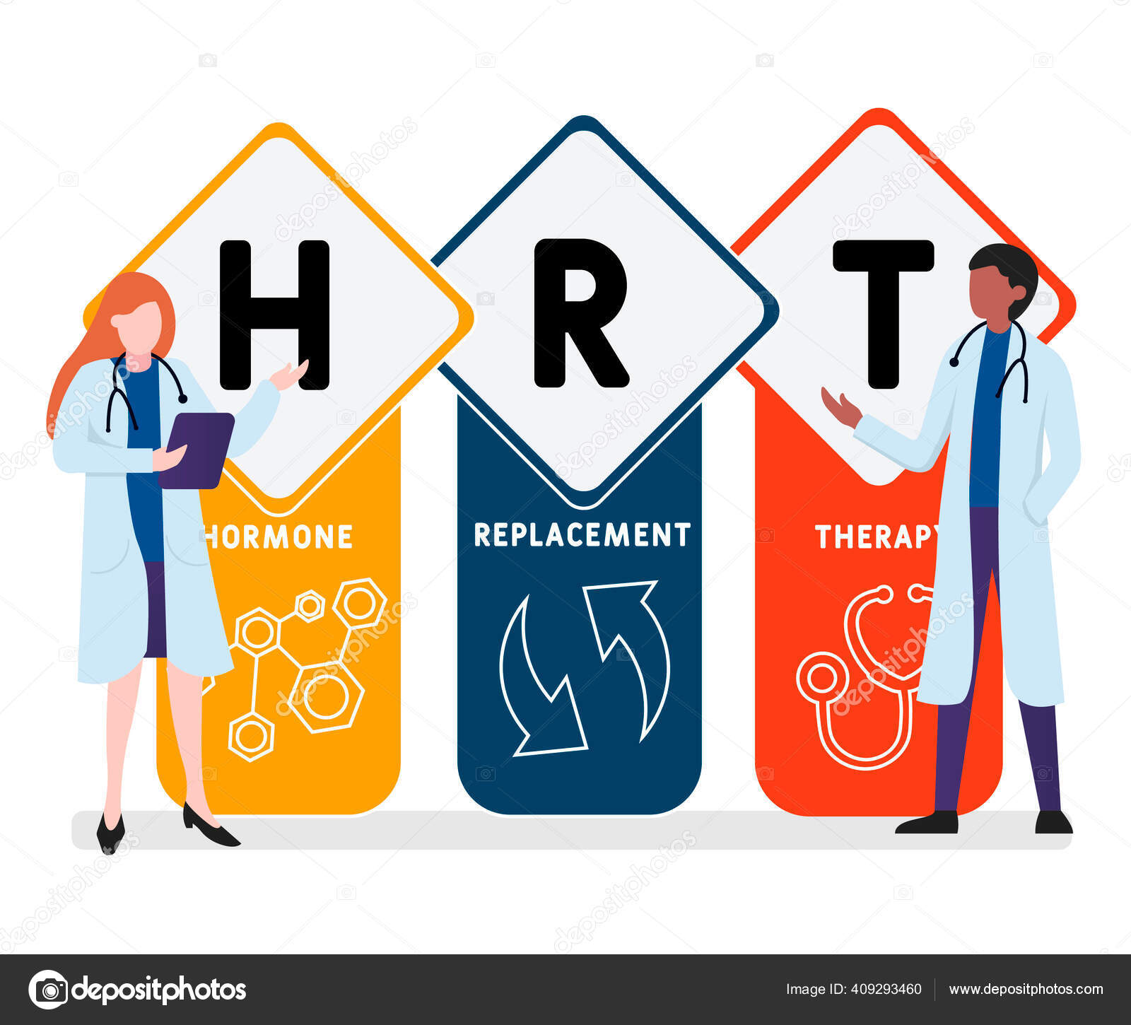 Flat Design People Hrt Hormone Replacement Therapy Acronym Medical