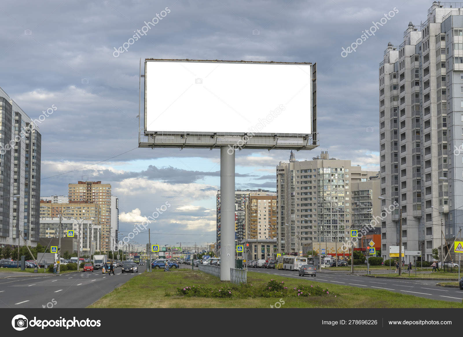 Huge Billboard Your Text Pictures Advertisement Stands Two Roads Crossing — Stock Photo ...
