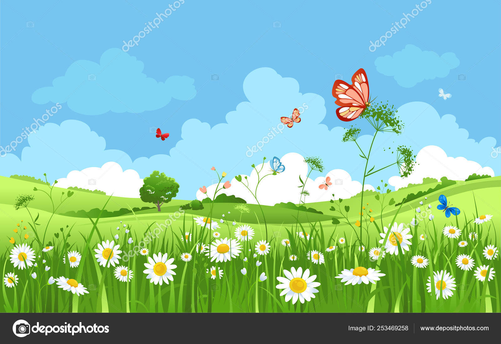 Dibujos animados primavera paisaje Vector de stock por ©paprika_ 253469258