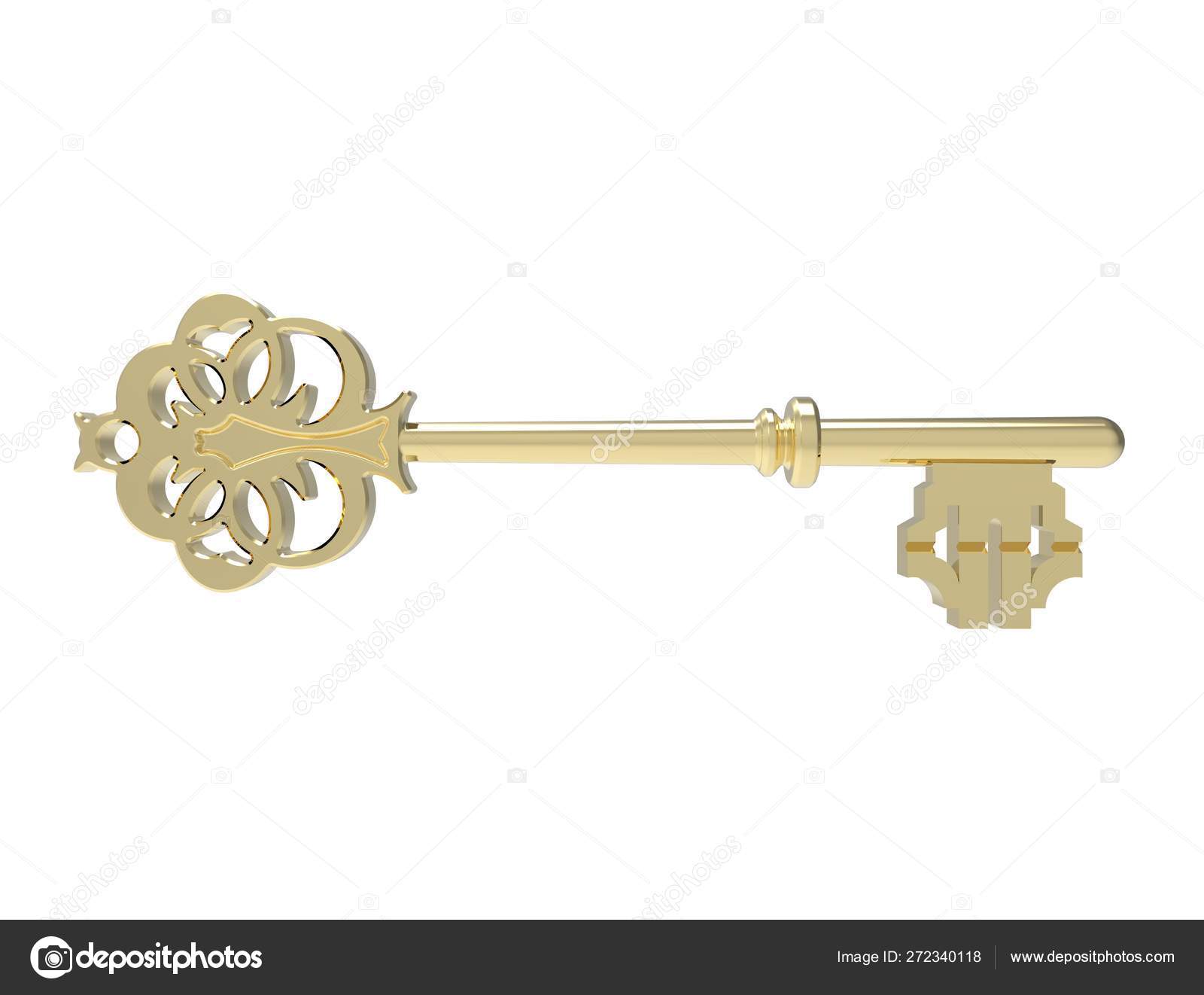 3D rendering of a decorative vintage classic metal key — Stock Photo ...