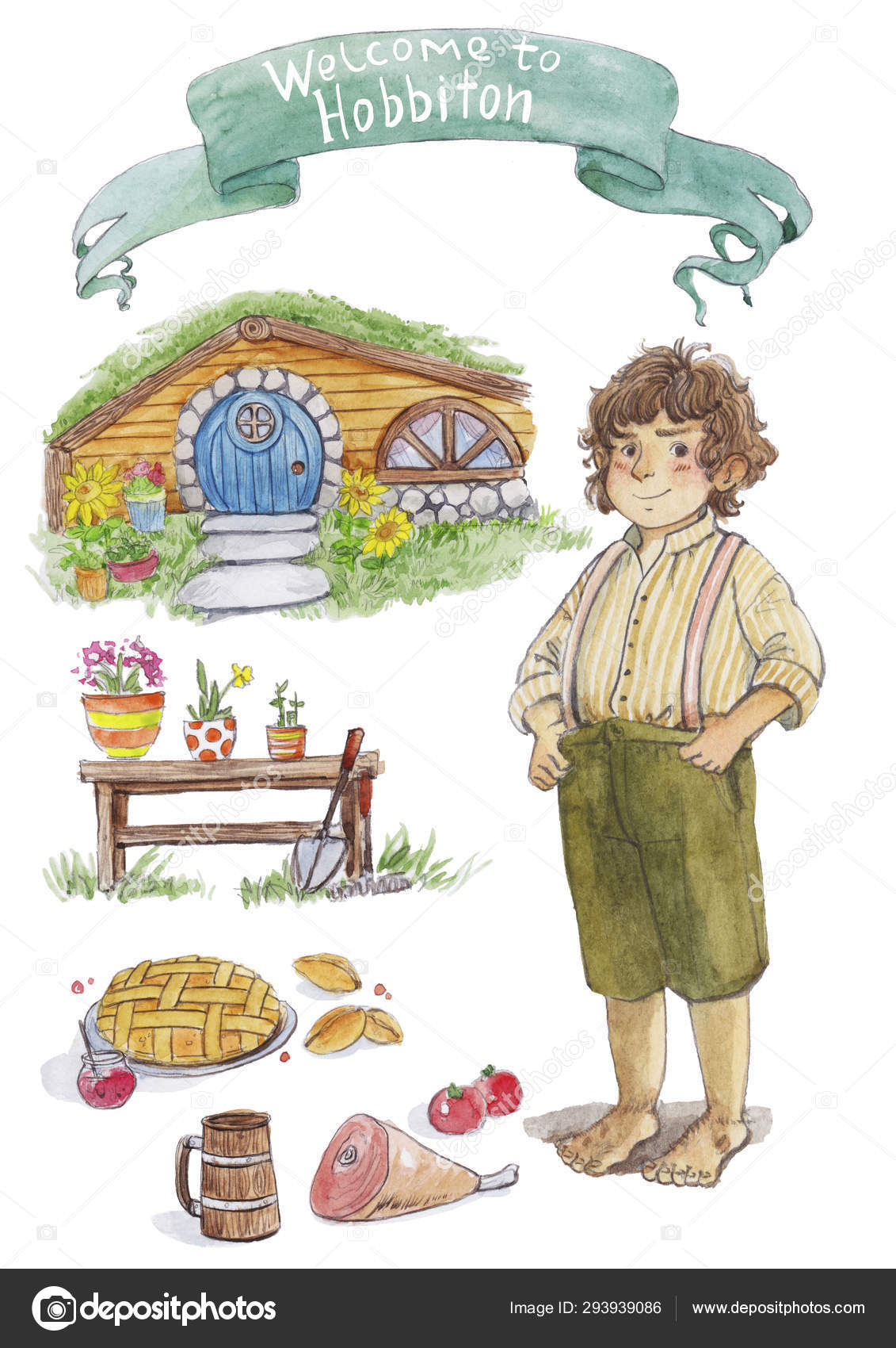 Watercolor set with a hobbit Stock Illustration by ©ruzakirina@mail.ru ...