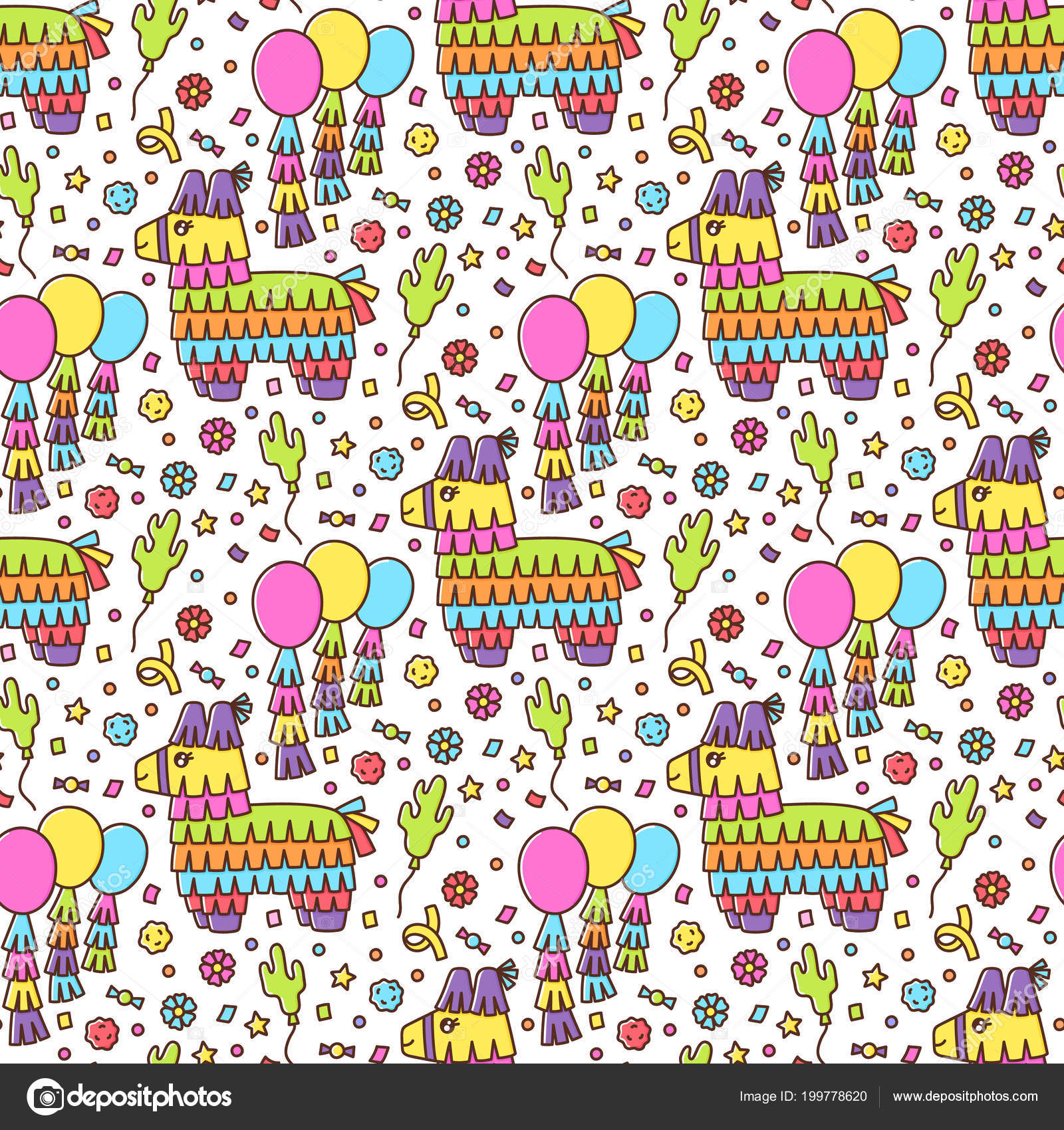 Seamless Pattern Mexican Pinata Donkey Paper Toy Other Decorations ...
