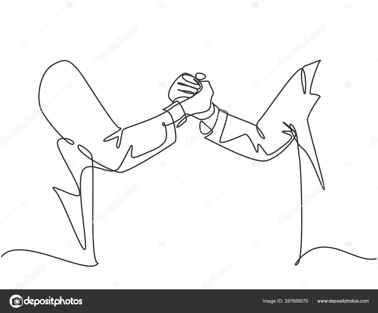 Continuous Line Drawing Business Man Handshake His Partner Deal Big ...