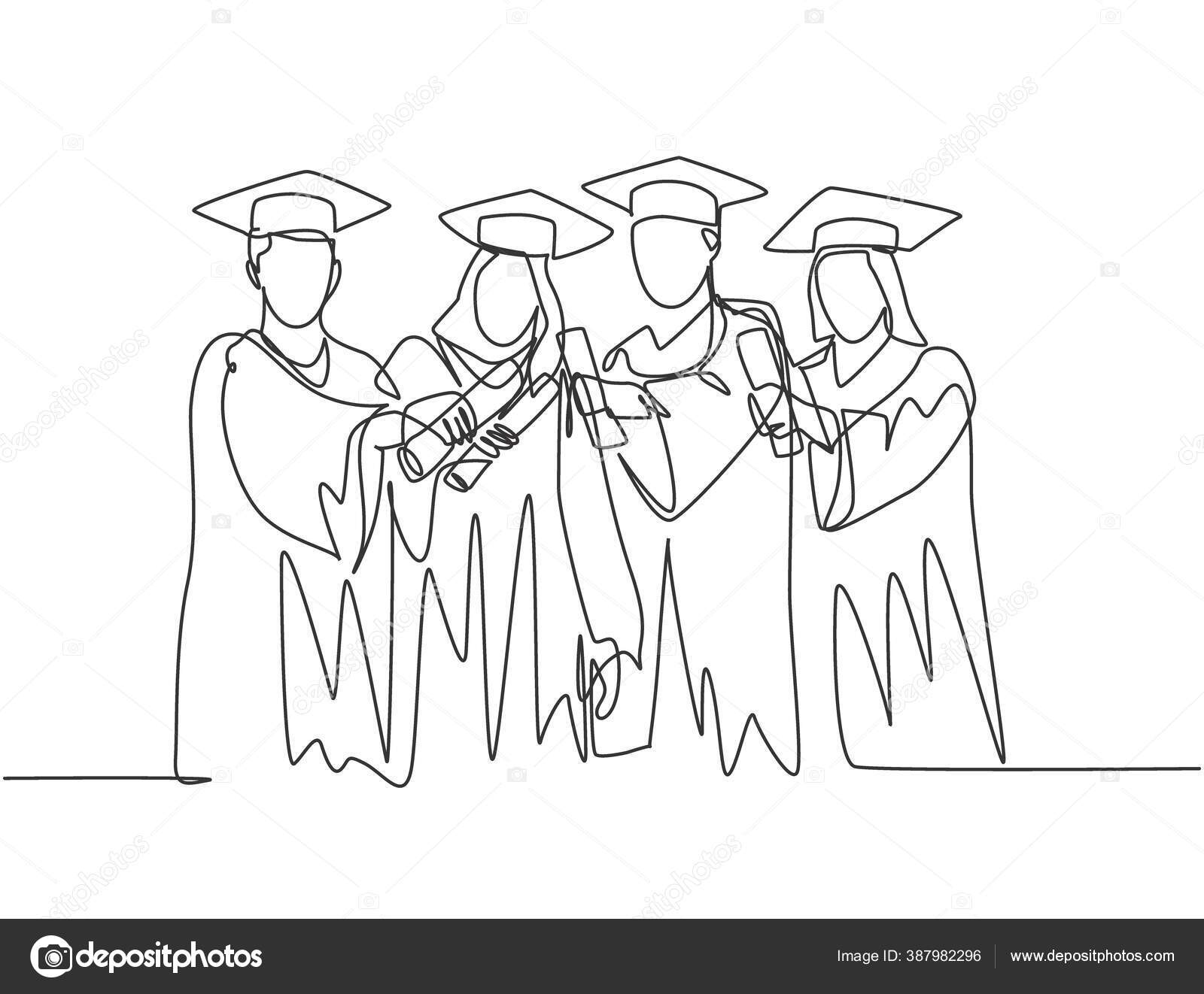 One Single Line Drawing Group Male Female College Student Show Stock ...