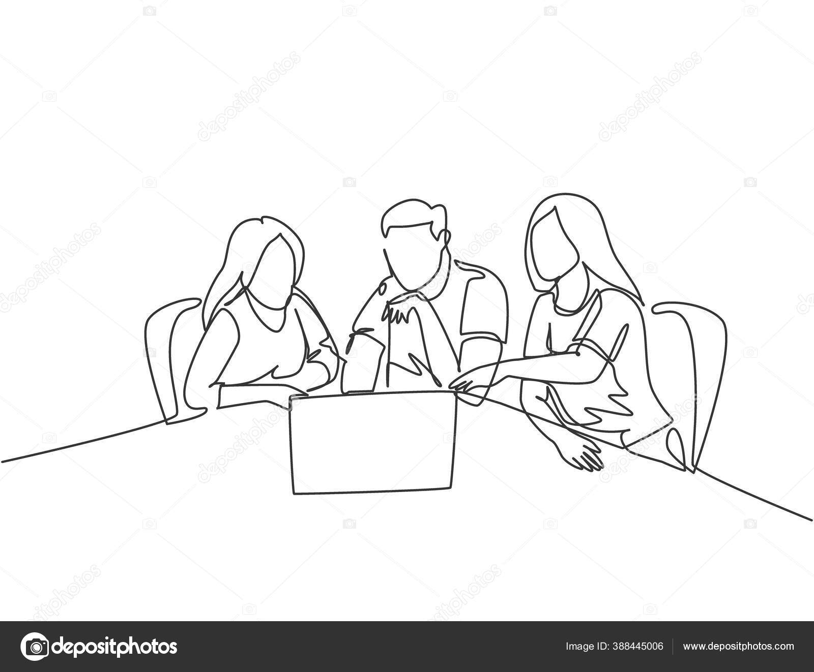 Single Continuous Line Drawing Young Business Man Business Woman ...
