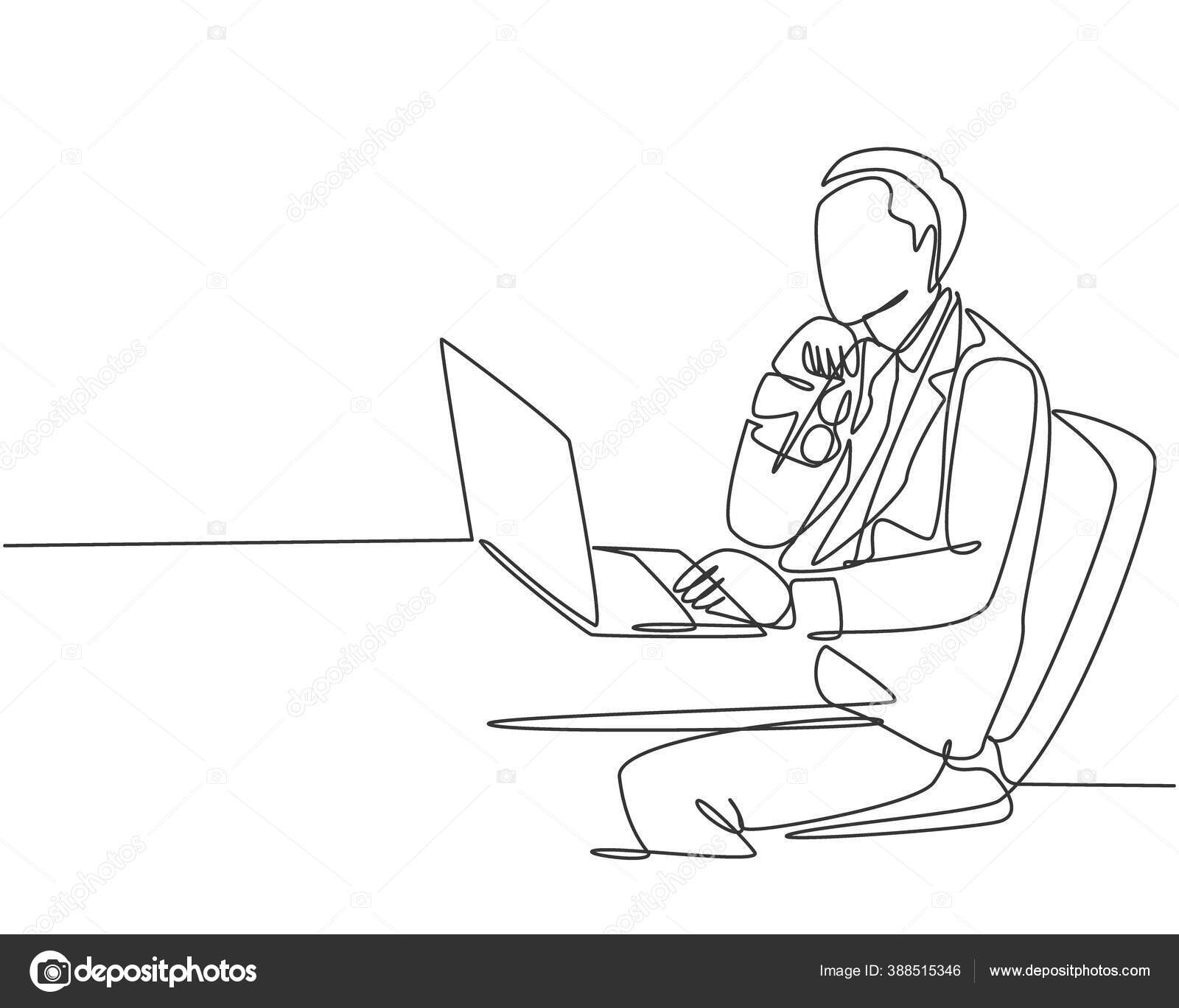 One Continuous Line Drawing Young Manager Focus Thinking Holding His ...
