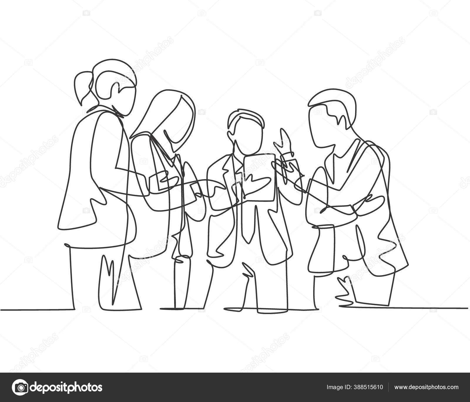 One Single Line Drawing Young Business Man Business Woman Standing ...