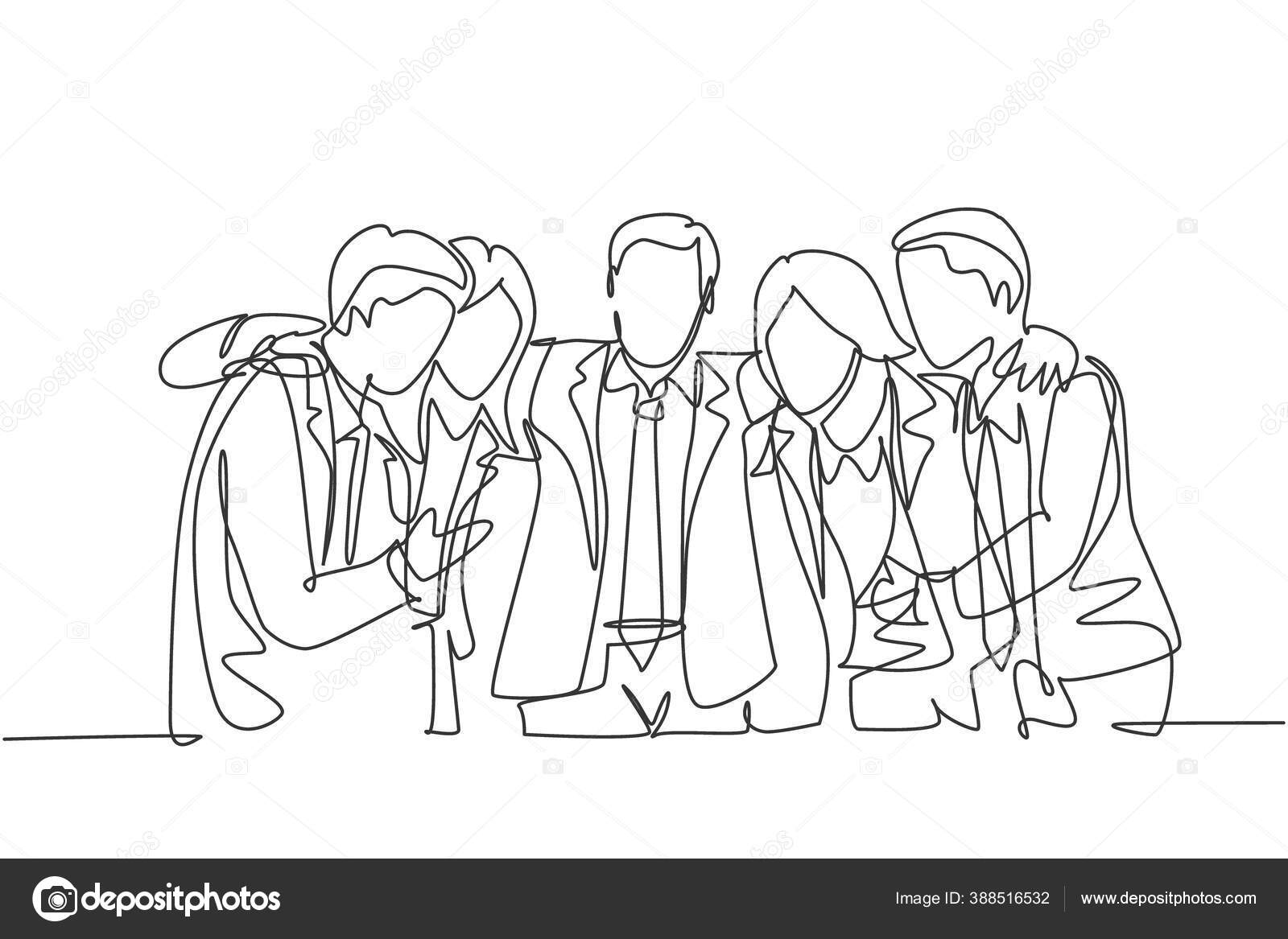 One Continuous Line Drawing Young Male Female Business People Posing ...