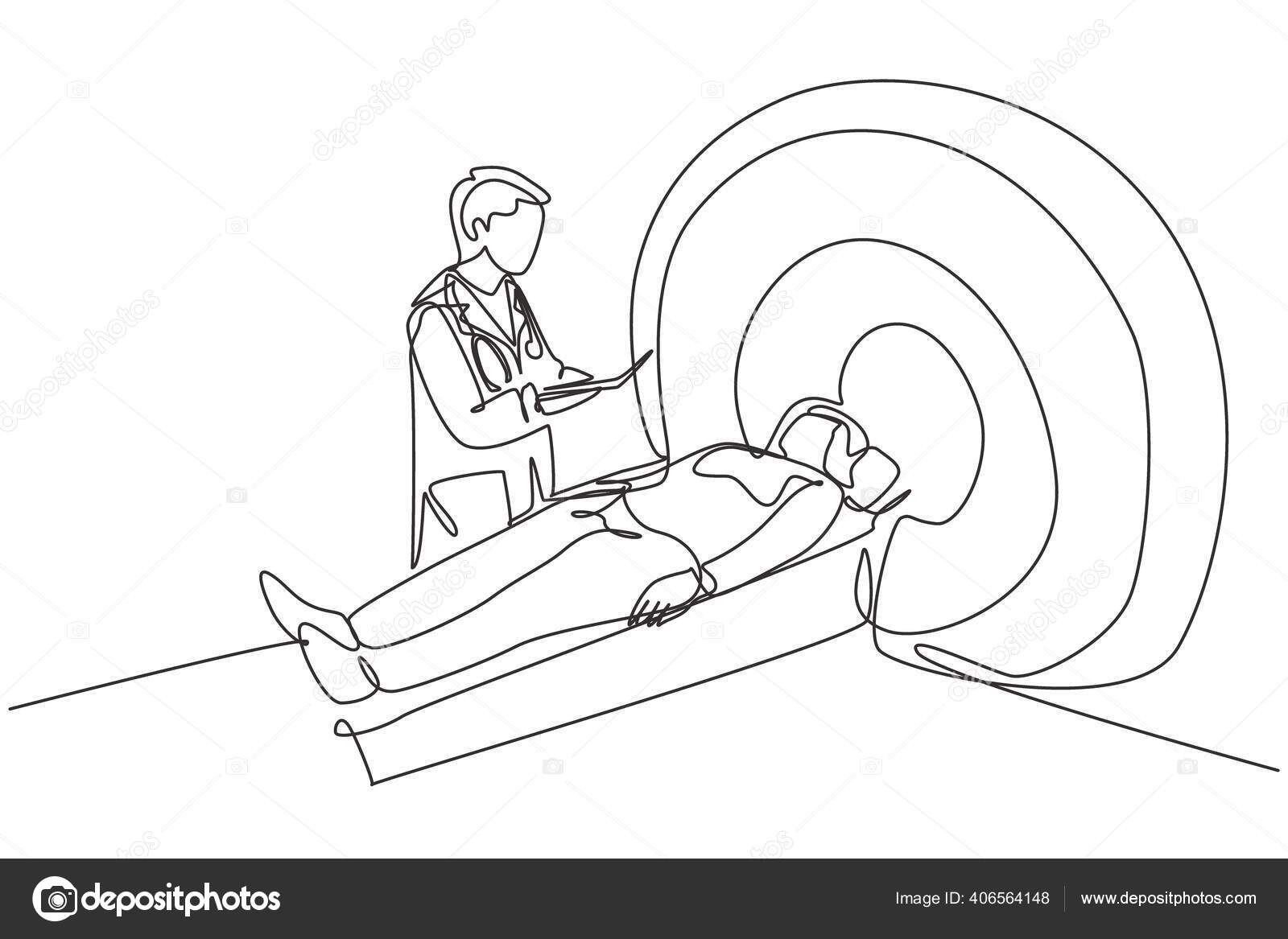 Single Continuous Line Drawing Young Male Doctor Mri Procedure Patient ...