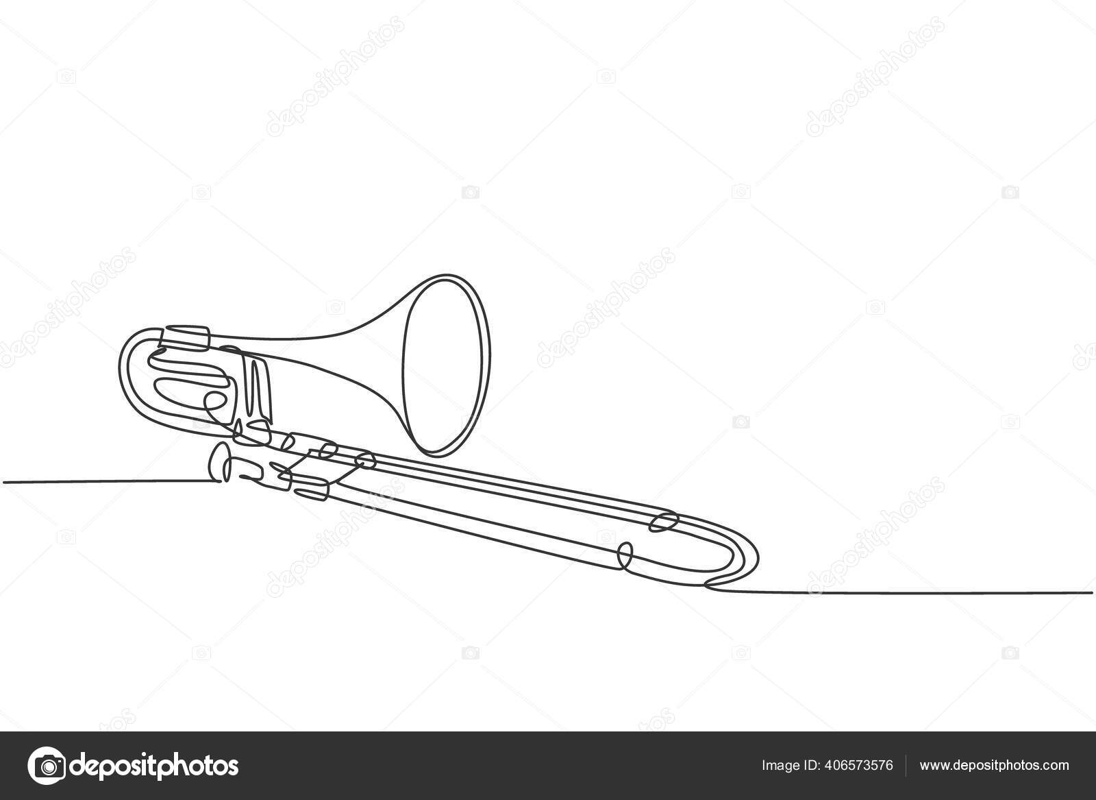 One Single Line Drawing Luxury Bass Trombone Wind Music Instruments ...