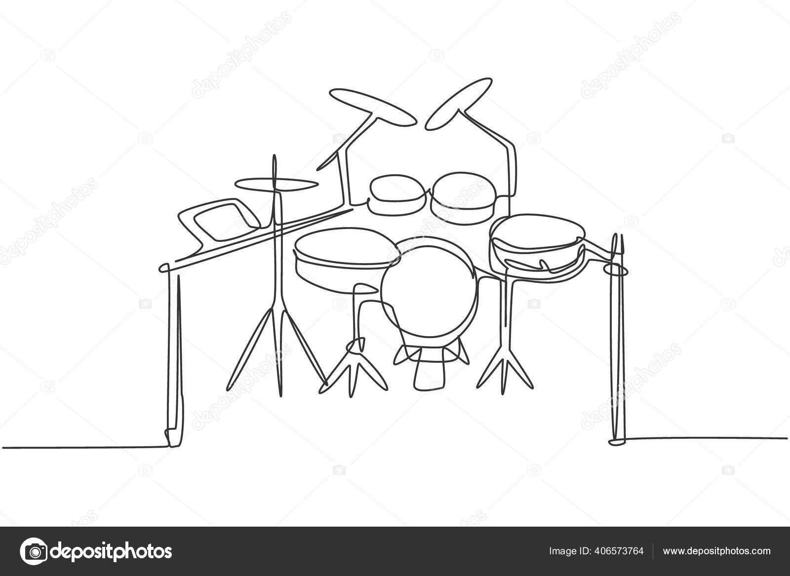 Continuous Single Line Drawing Electronic Drum Band Set Modern Electric ...
