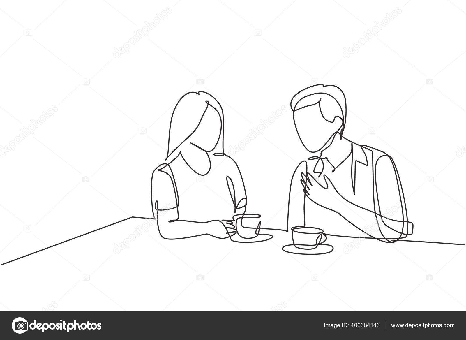 Single Continuous Line Drawing Young Happy Male Female Couple Doing ...