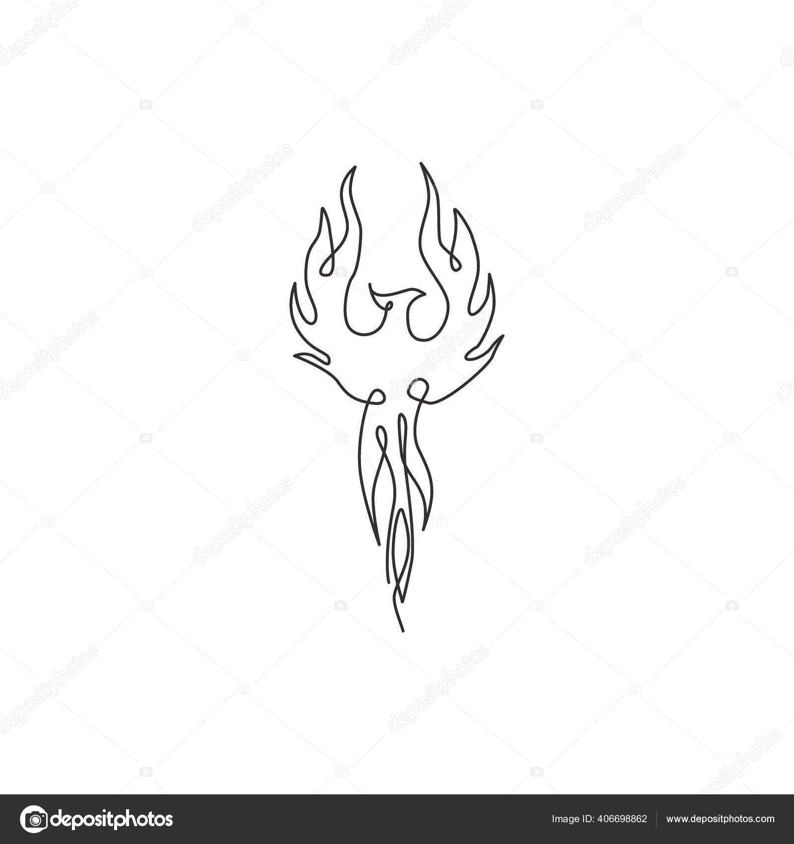 Dibujo Línea Continua Única Ave Fénix Llama Para Identidad Del Vector ...