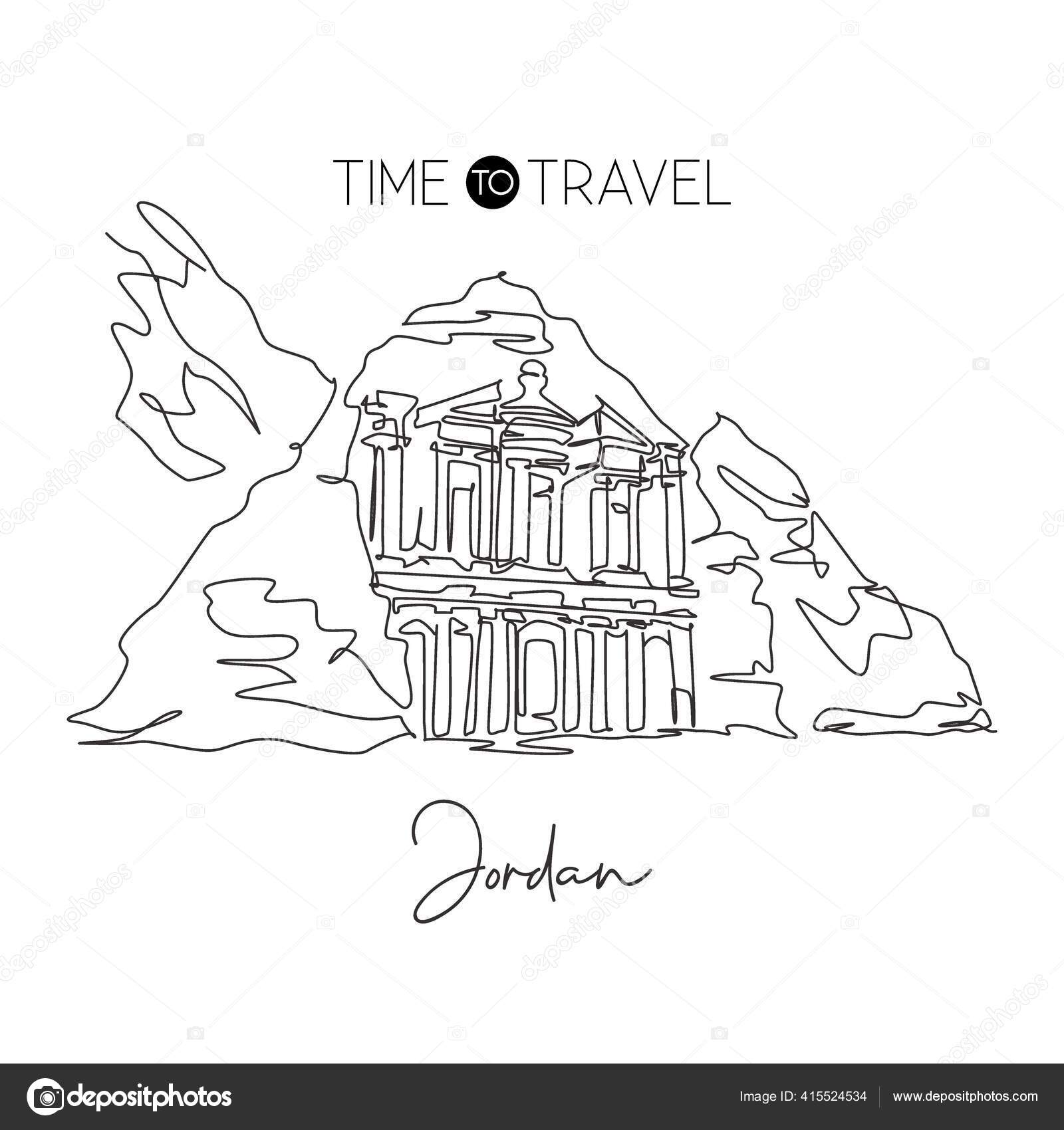 One Continuous Line Drawing Khazneh Ancient Greek Petra Landmark Iconic ...