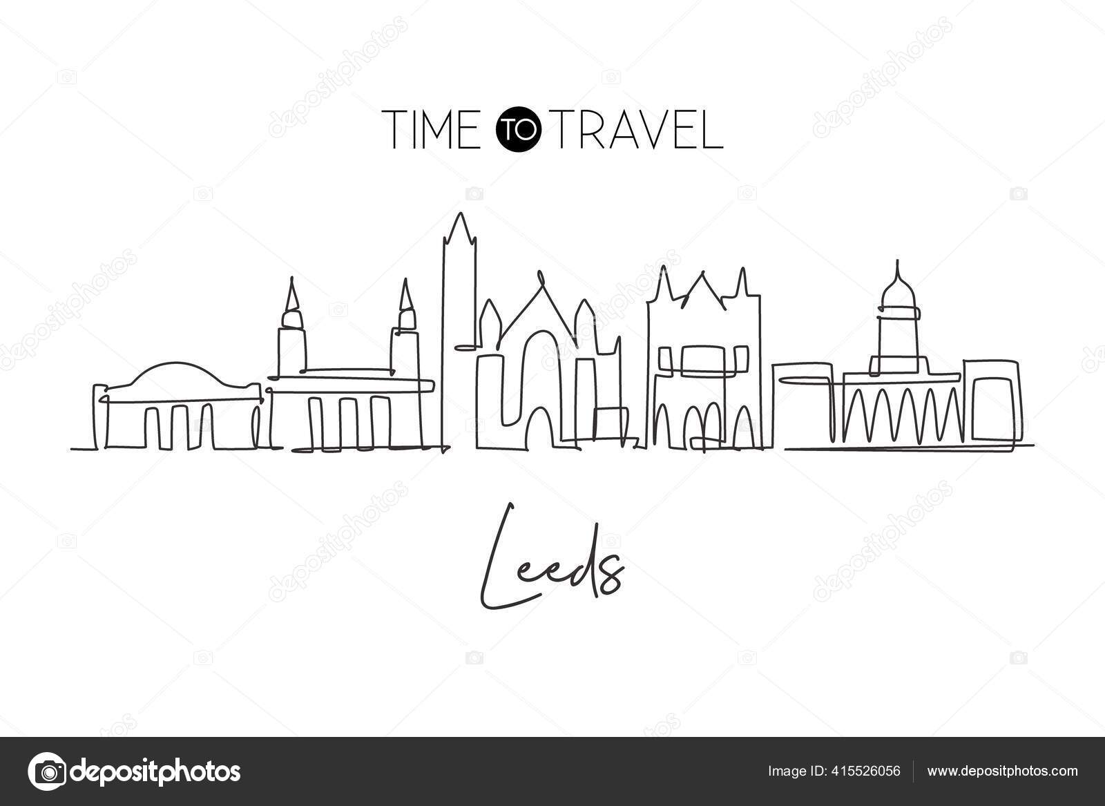 One Single Line Drawing Leeds City Skyline Historical City Skyscraper ...