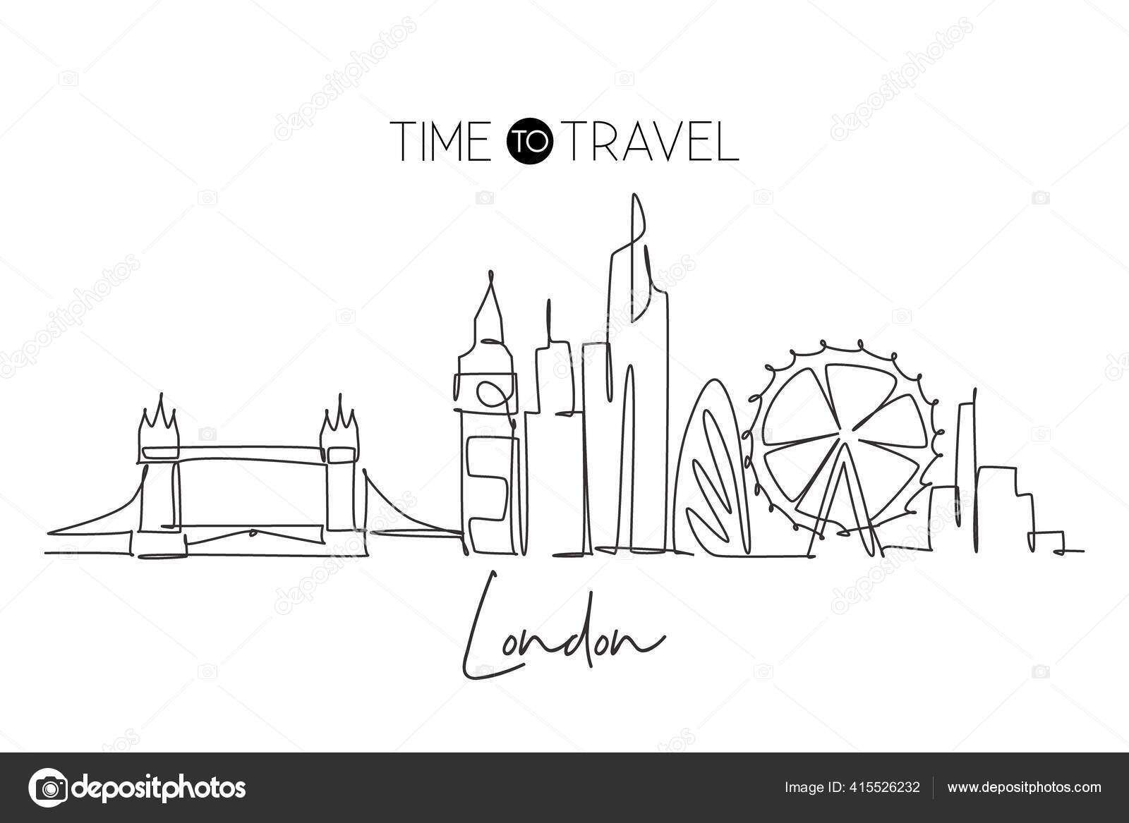 One Single Line Drawing London City Skyline Historical Skyscraper ...
