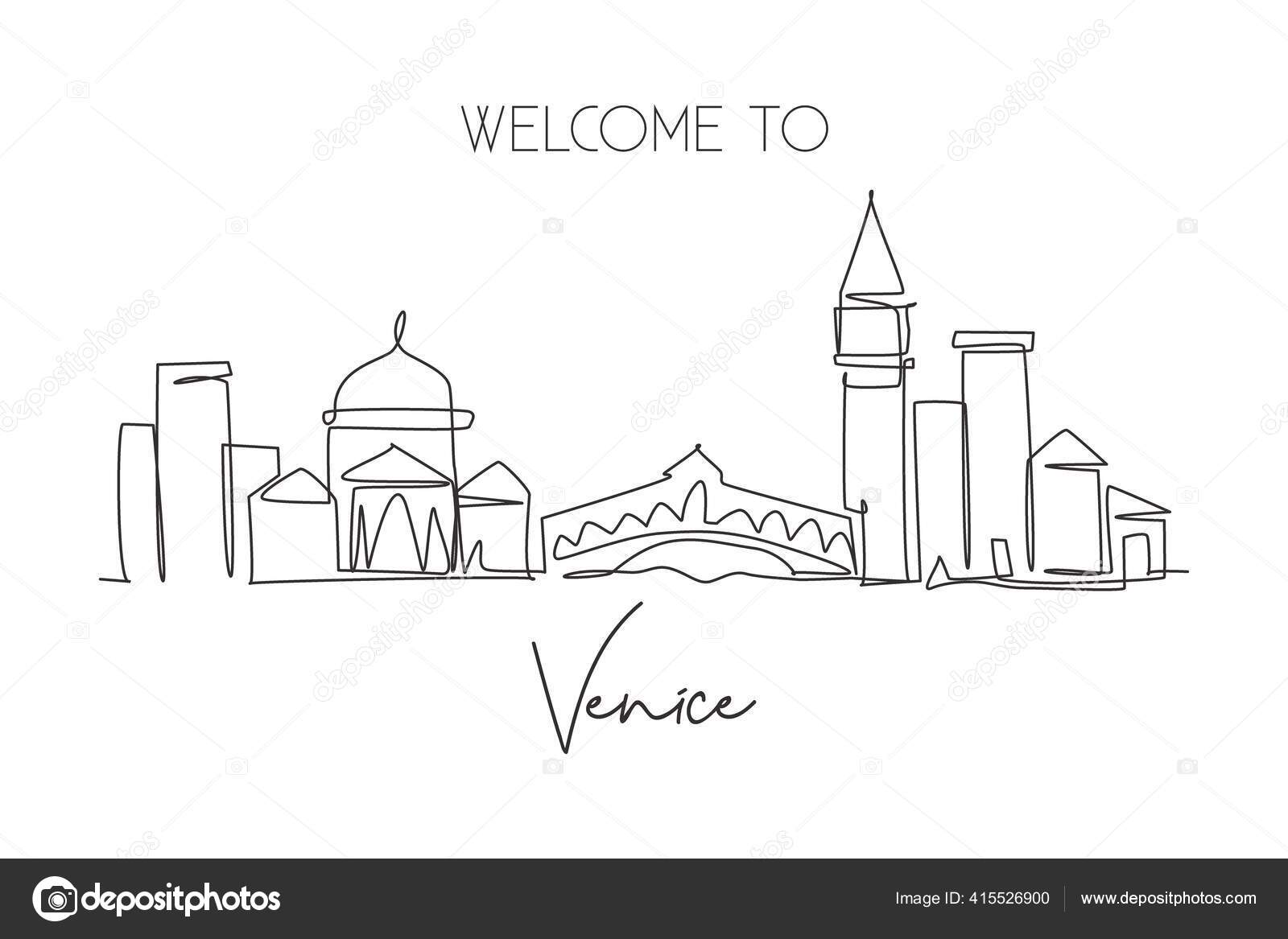 Single Continuous Line Drawing Venice City Skyline Italy Famous ...