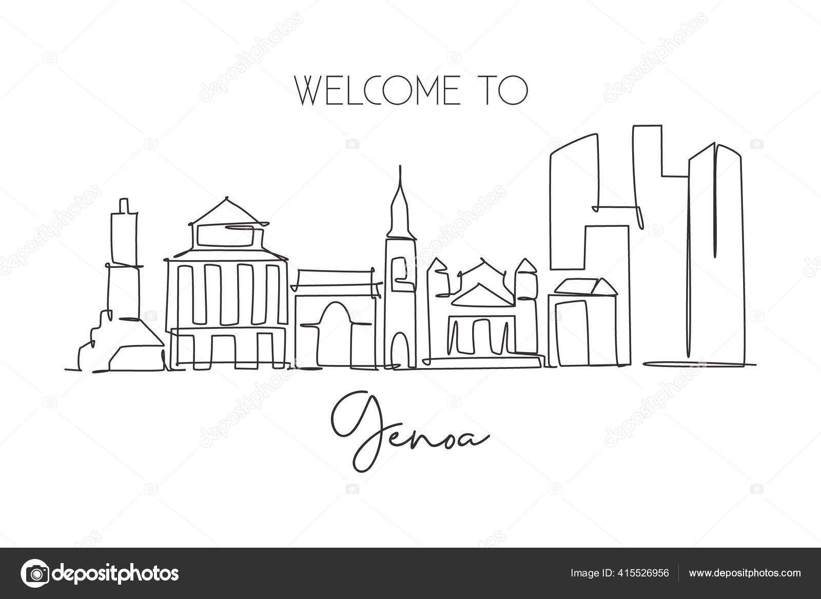 One Continuous Line Drawing Genoa City Skyline Italy Beautiful ...