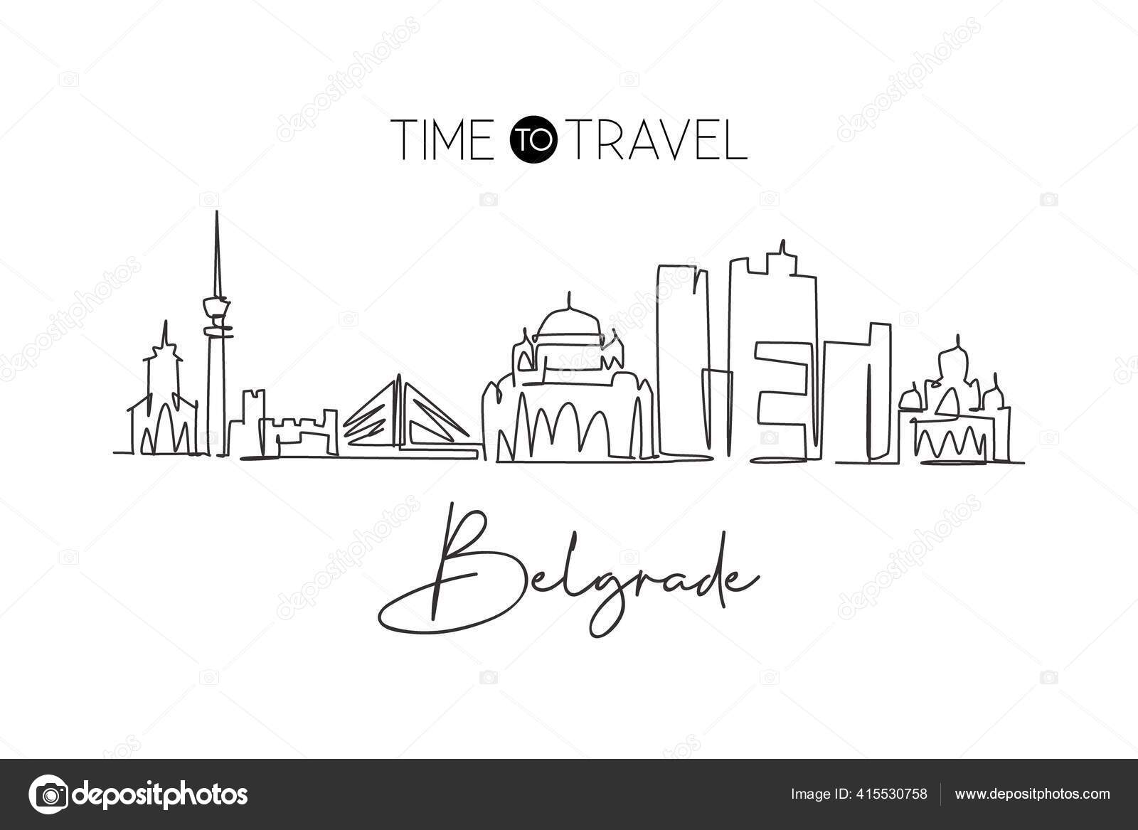 One Single Line Drawing Belgrade City Skyline Serbia Historical Town ...