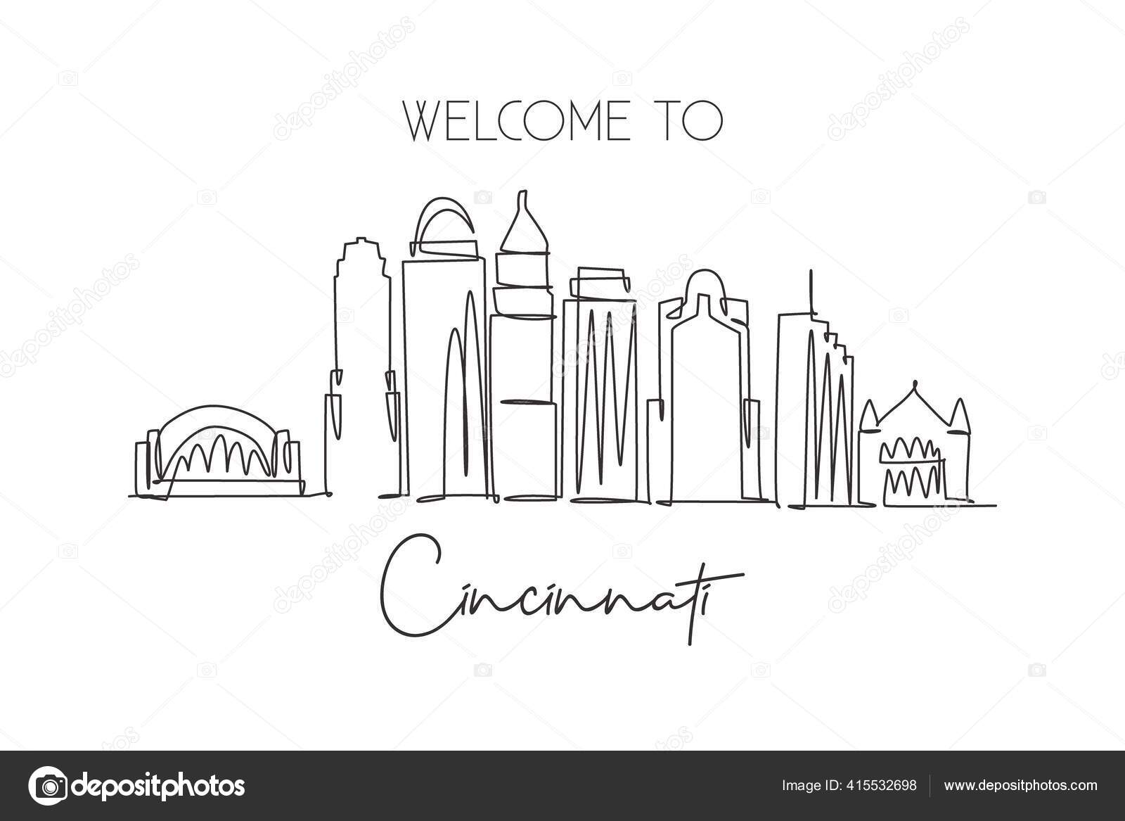 One Single Line Drawing Cincinnati City Skyline Ohio Historical Town ...