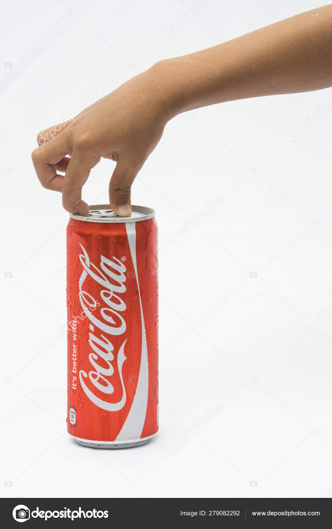 Boy Hand Opening Coca Cola Can White Background — Stock Editorial Photo ...