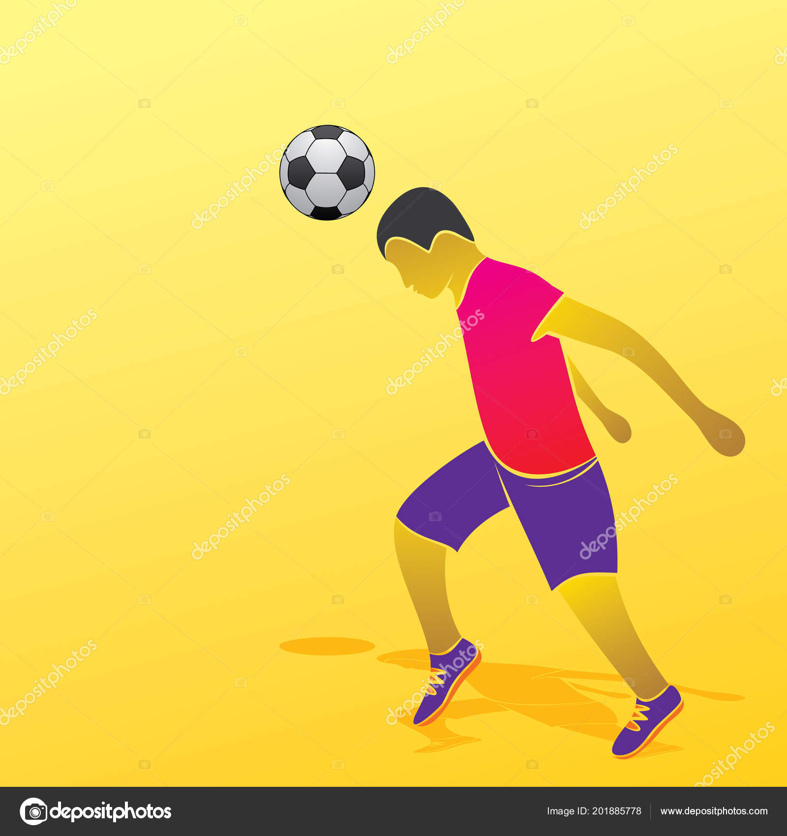 Soccer Football Player Hitting Ball Head Concept Design — Stock Vector ...