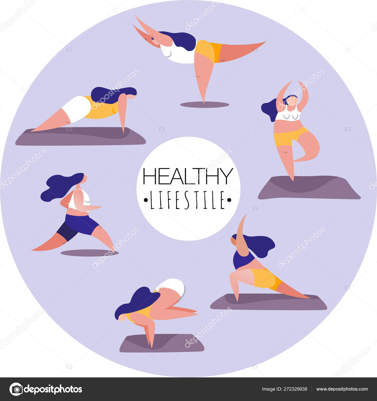 Woman plus size practicing exercises of different kinds of sport. Set ...