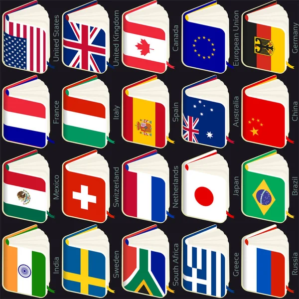 Set of twenty flags in sticker style. Popular countries. — Stock Vector ...
