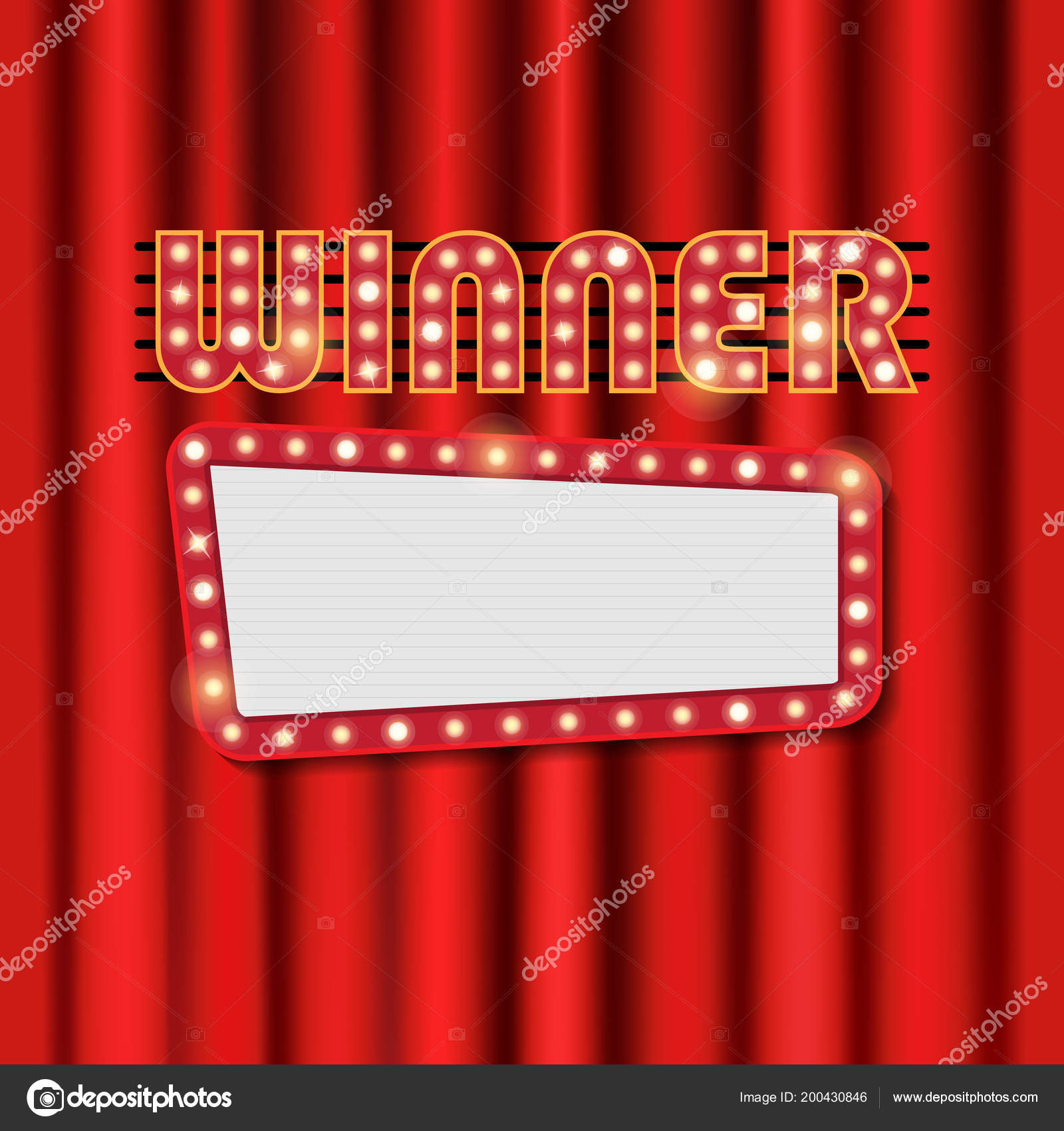 Vector shiny frame for winner on red curtains background Stock Vector ...