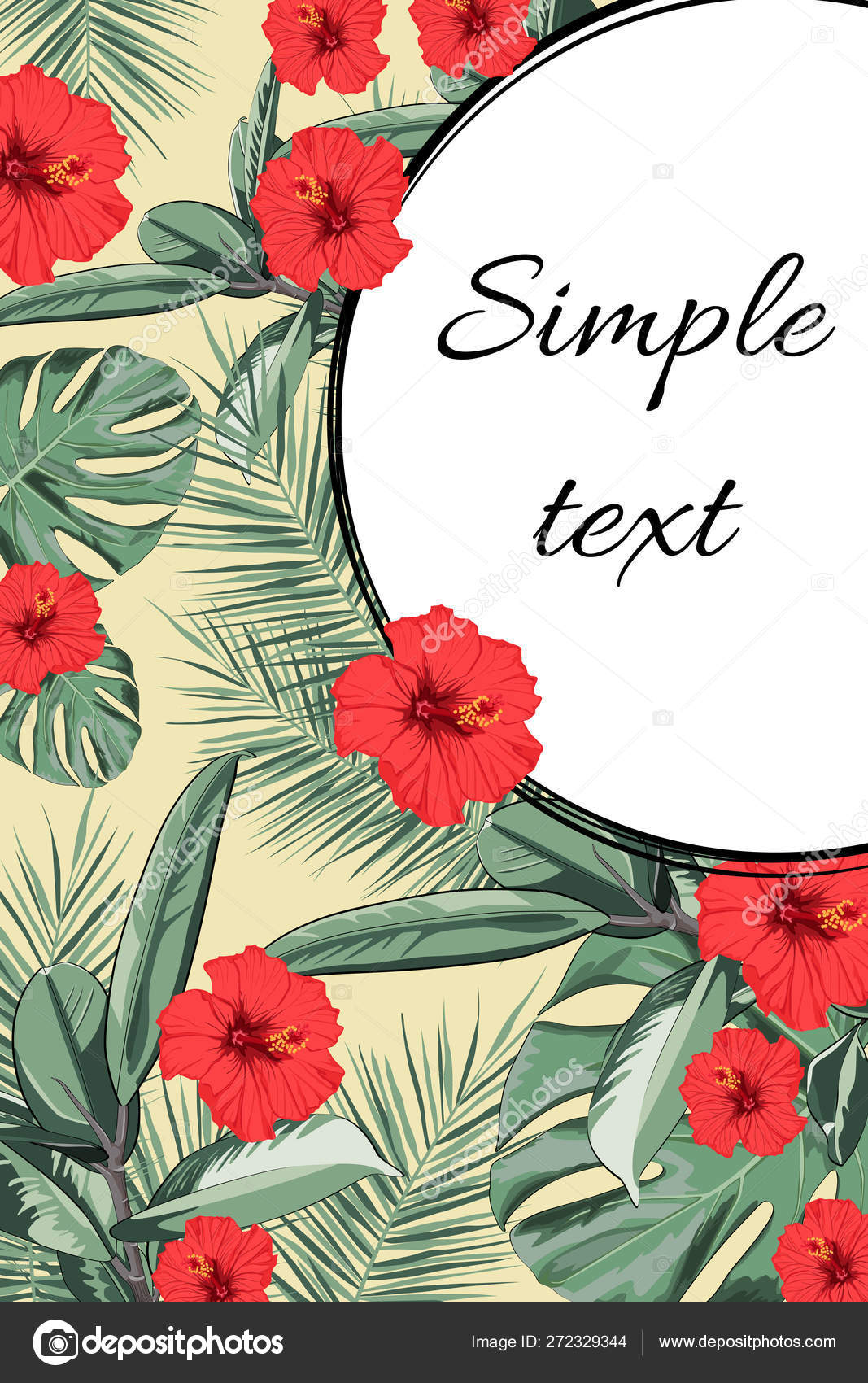 Summer Hawaiian Flyer Design Green Tropical Plants Hibiscus Flowers ...