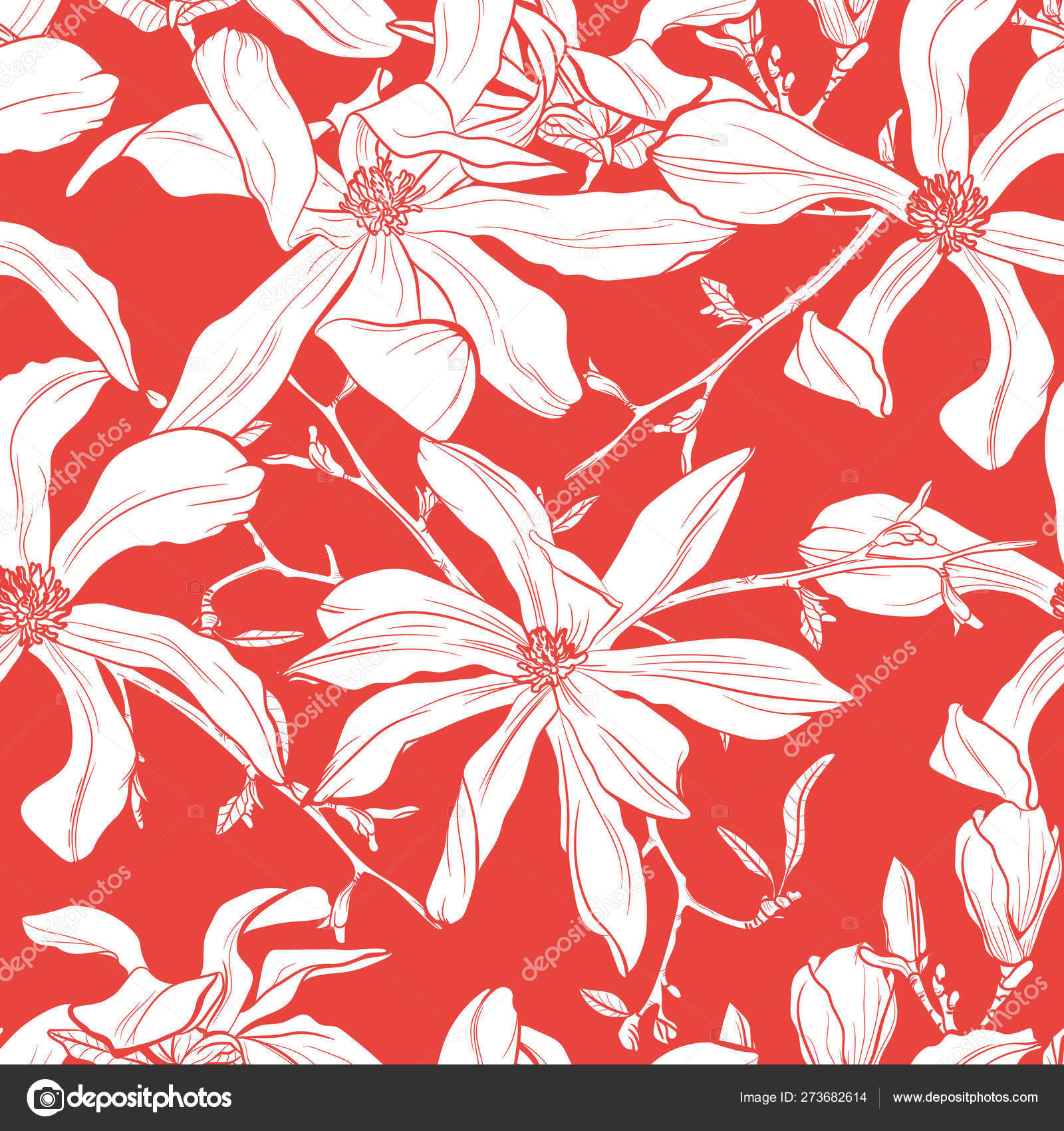 Vector Illustration Beautiful Magnolia Pattern Background Stock Vector ...