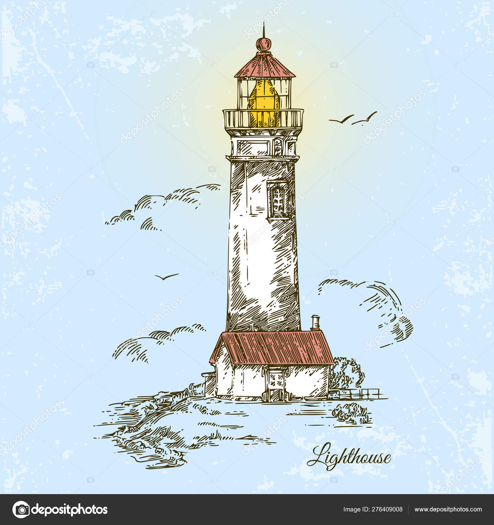 Lighthouse Vintage Style Vector Illustration Stock Vector Image by ...