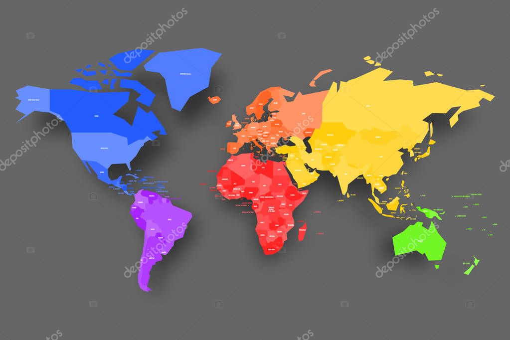 Mapa colorido del mundo. Mapa vectorial simplificado con etiquetas de ...