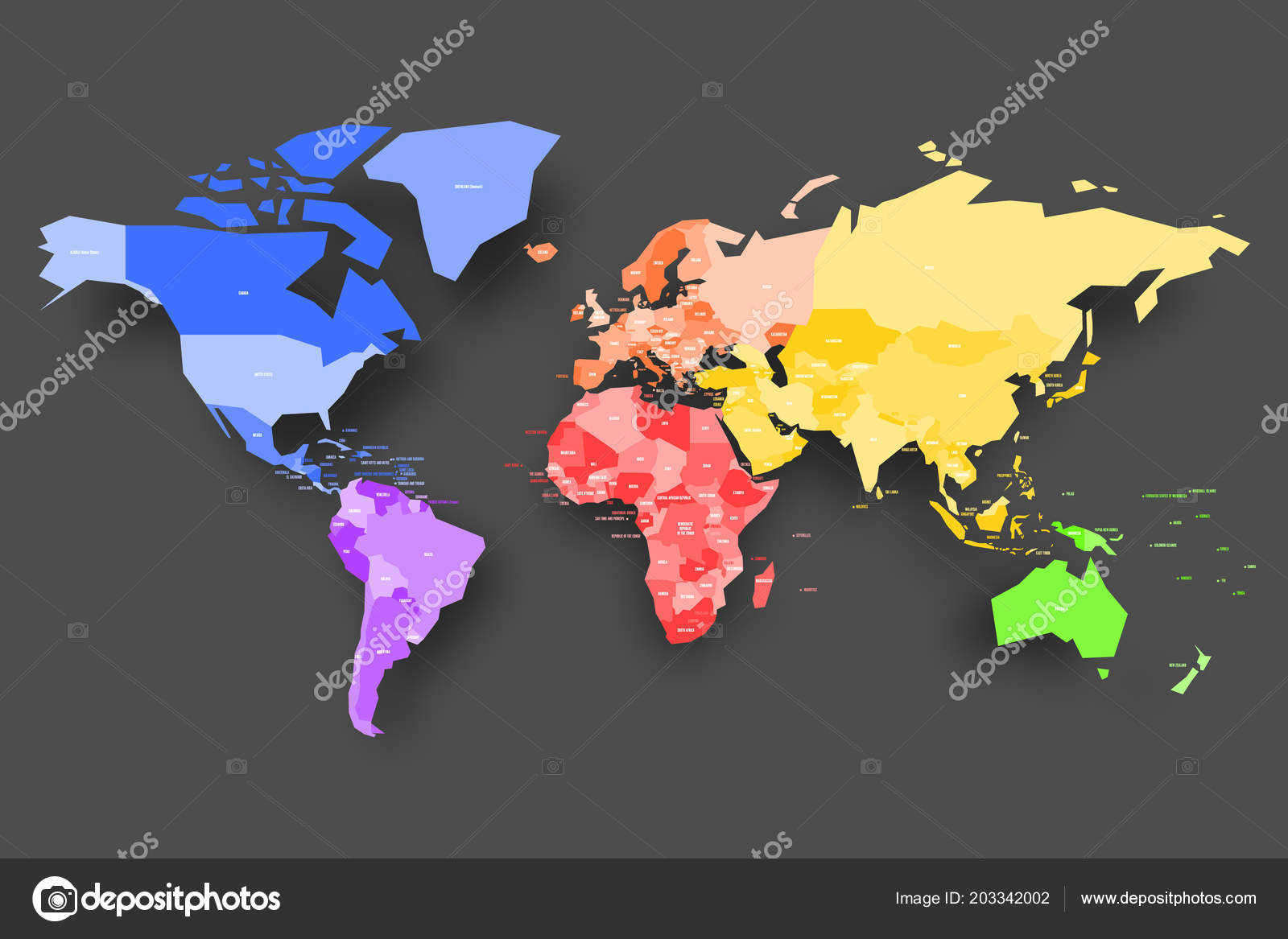 Colorful map of World. Simplified vector map with country name labels ...
