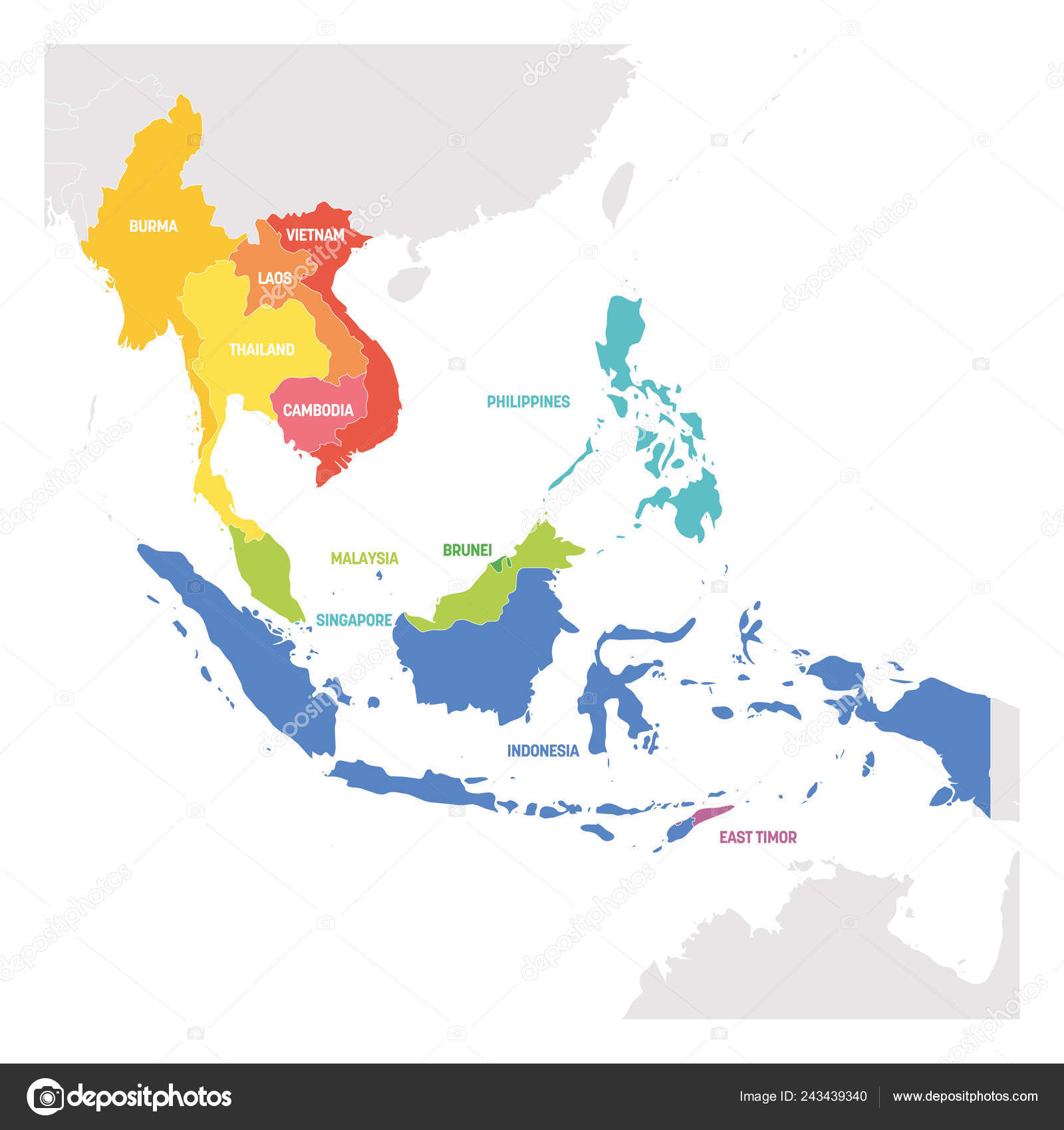 Labeled Map Of Southeast Asia 122,900+ South East Asia Map Stock