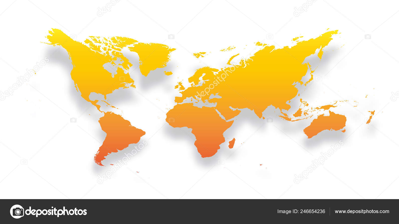Map of World. Simple yellow-orange gradient silhouette with dropped ...