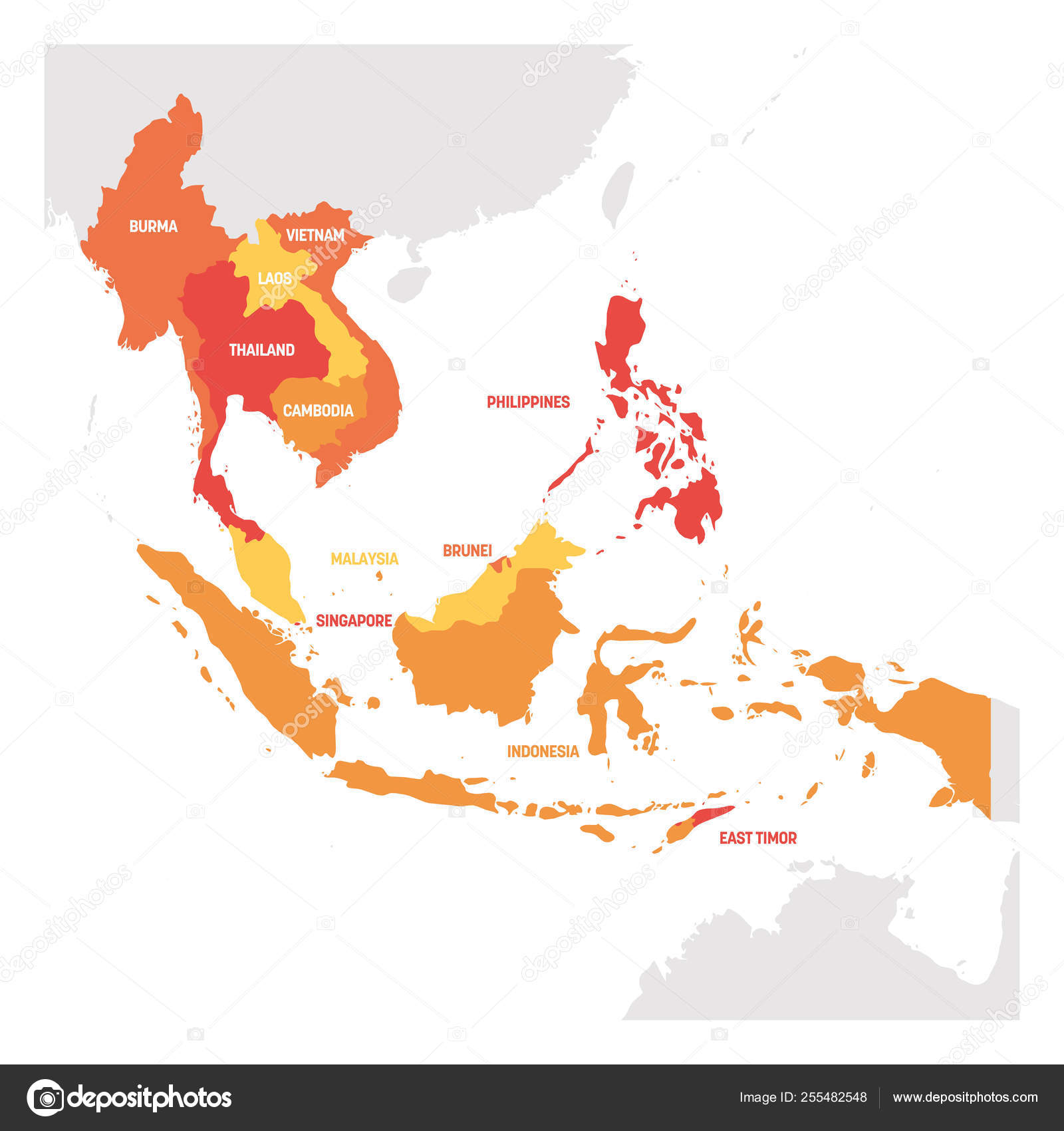 东南亚区域。东南亚国家地图。向量例证 图库矢量图©pyty 255482548