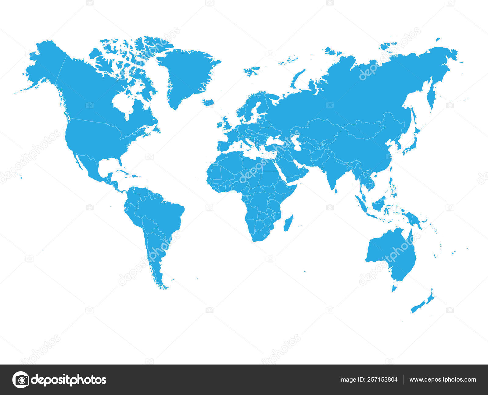 Blue World map on white background. High detail blank political. Vector ...
