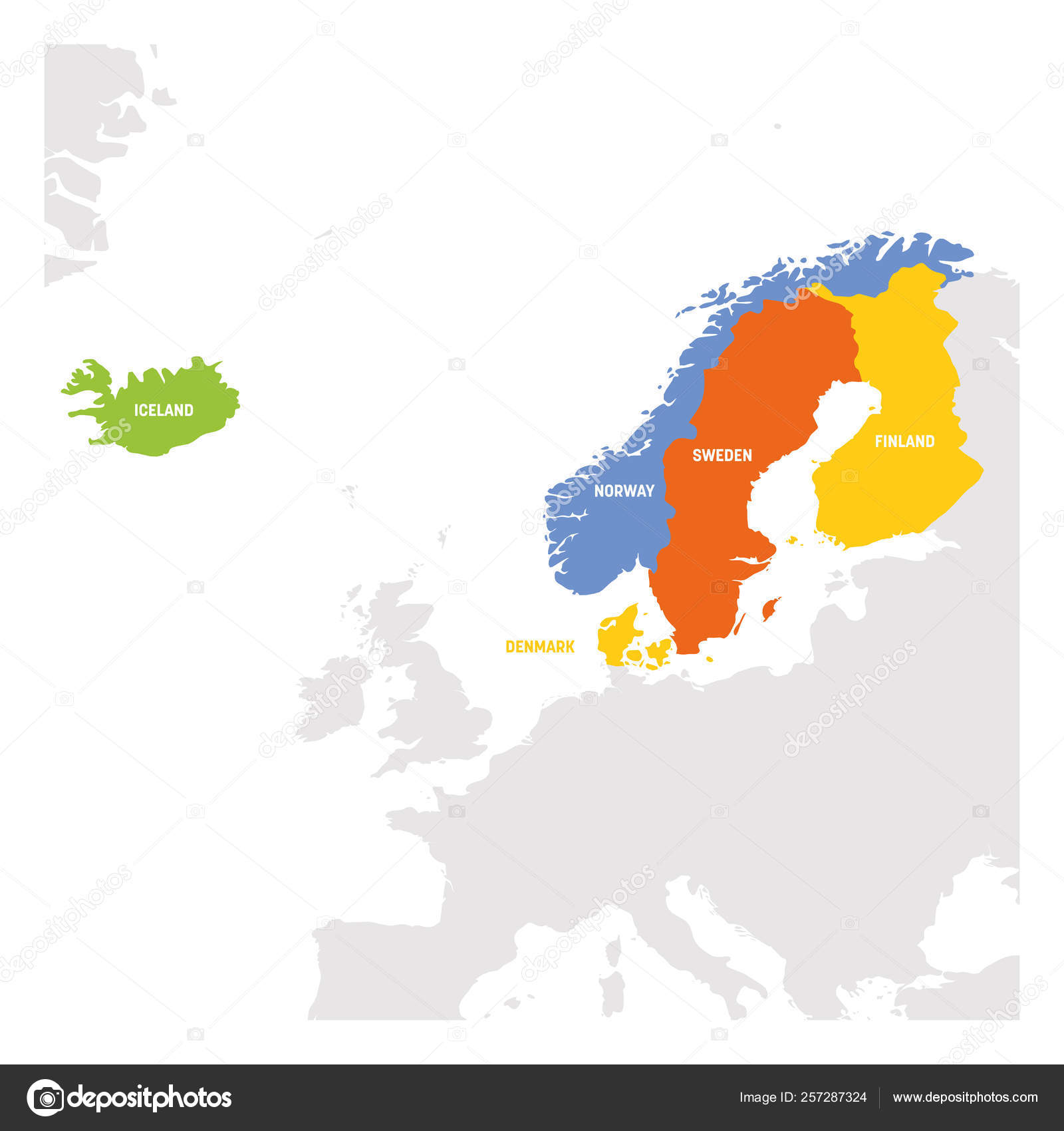 Nordeuropa. Kort over lande i Skandinavien. Vektorillustration Stock ...