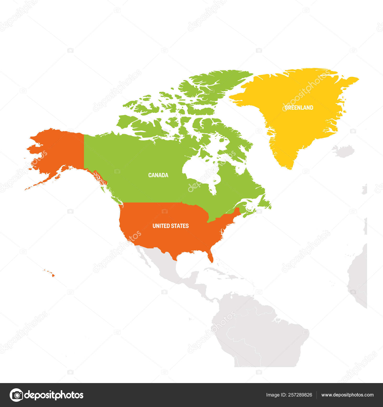 North America Region. Map of countries in northern America. Vector ...