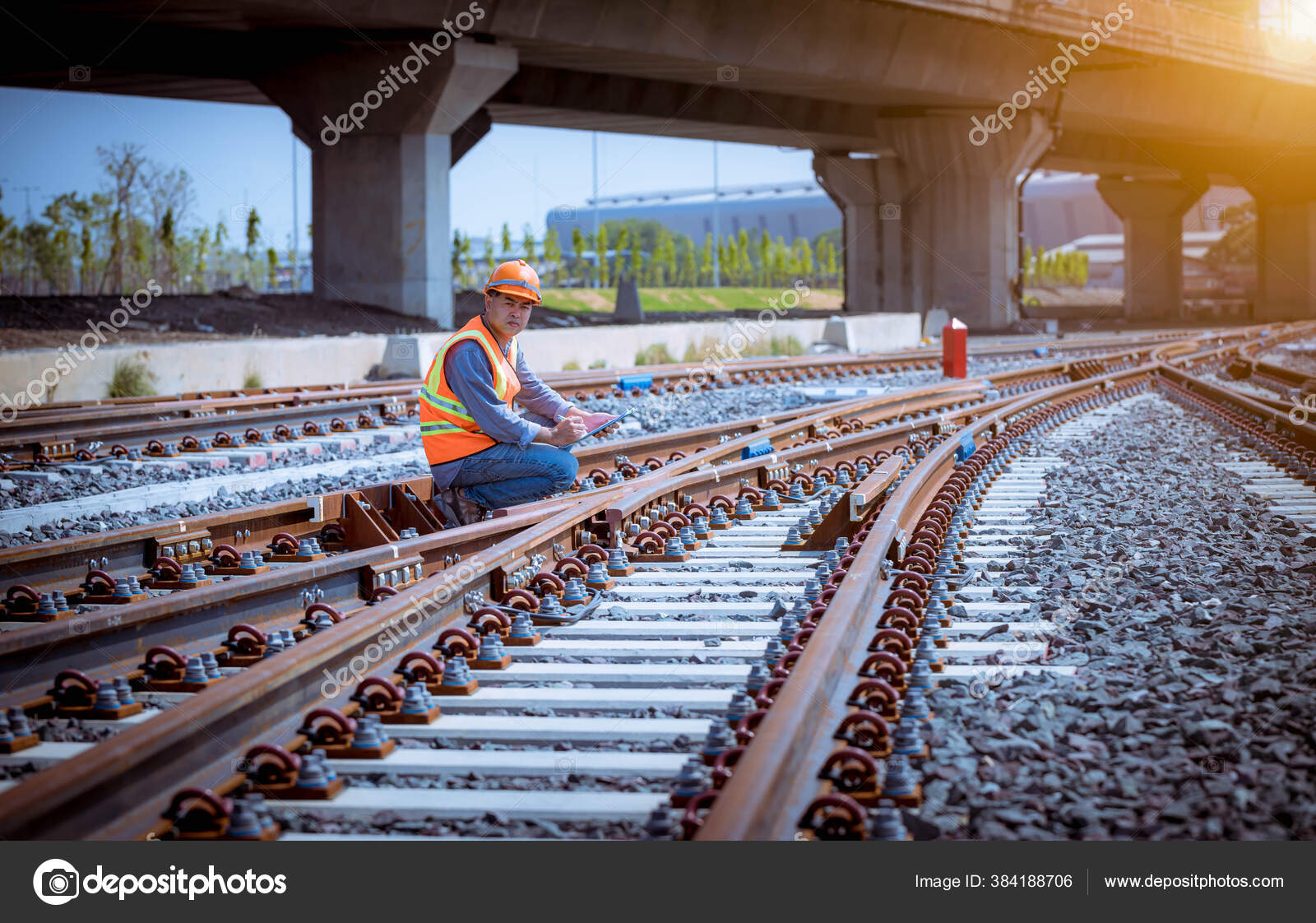 Engineer Inspection Checking Construction Process Railway Switch ...