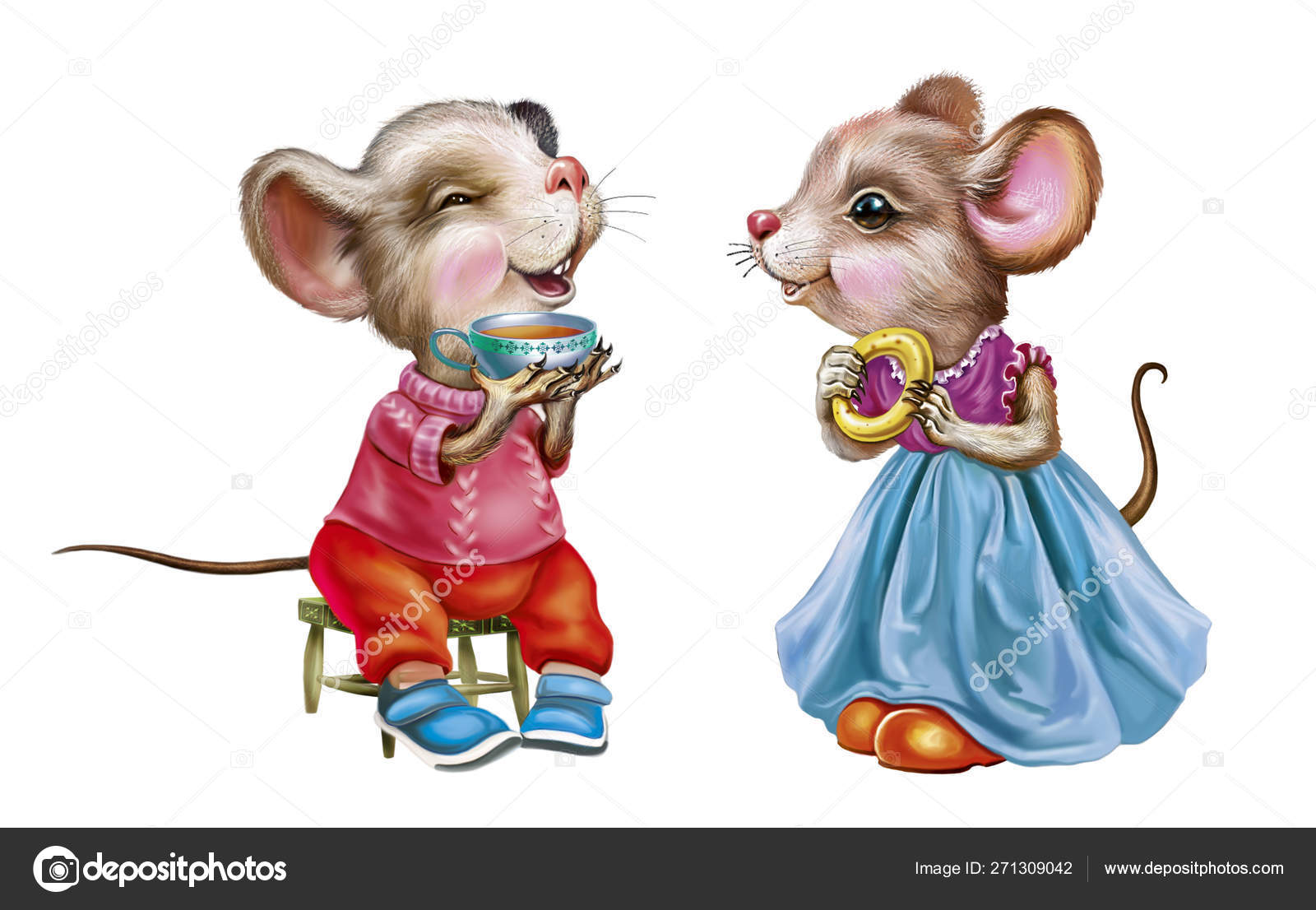 Two Cartoon Little Mice White Background ⬇ Stock Photo, Image by ...