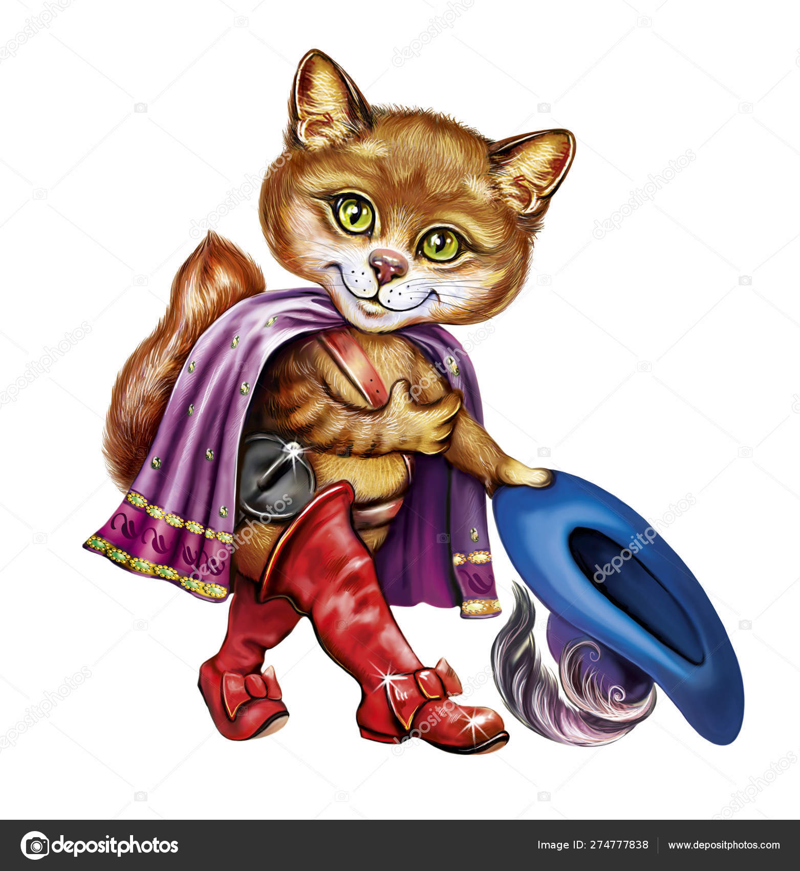 Puss Boots Bowing Holding Hat Feather Hero Tale Isolated Character ...