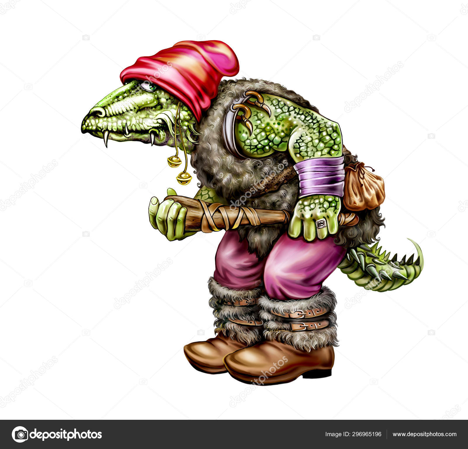 Green Troll Red Hat Baton Terrible Fairytale Character Isolated White ...