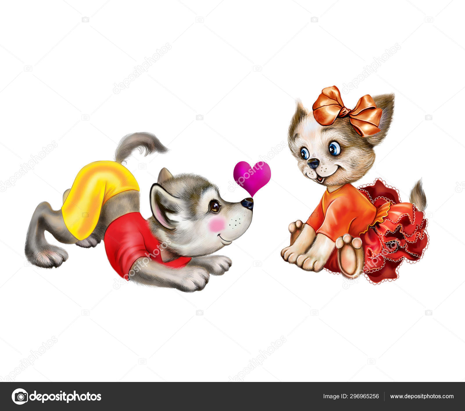 Cartoon Wolves Kissing