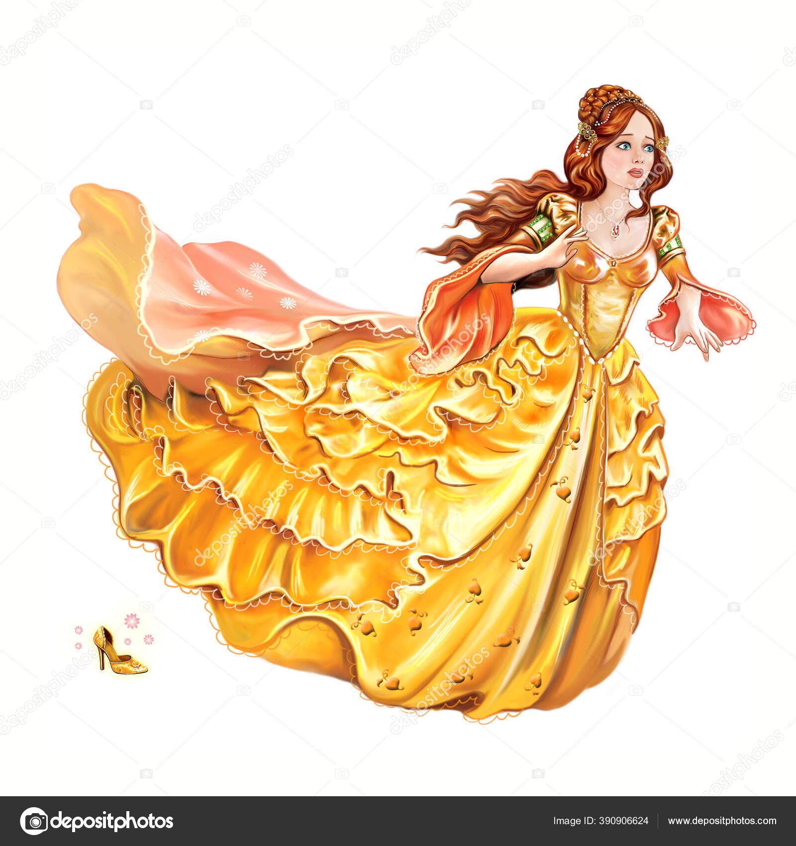 Beautiful Cinderella Running Away Ball Losing Crystal Shoe Fairytale ...
