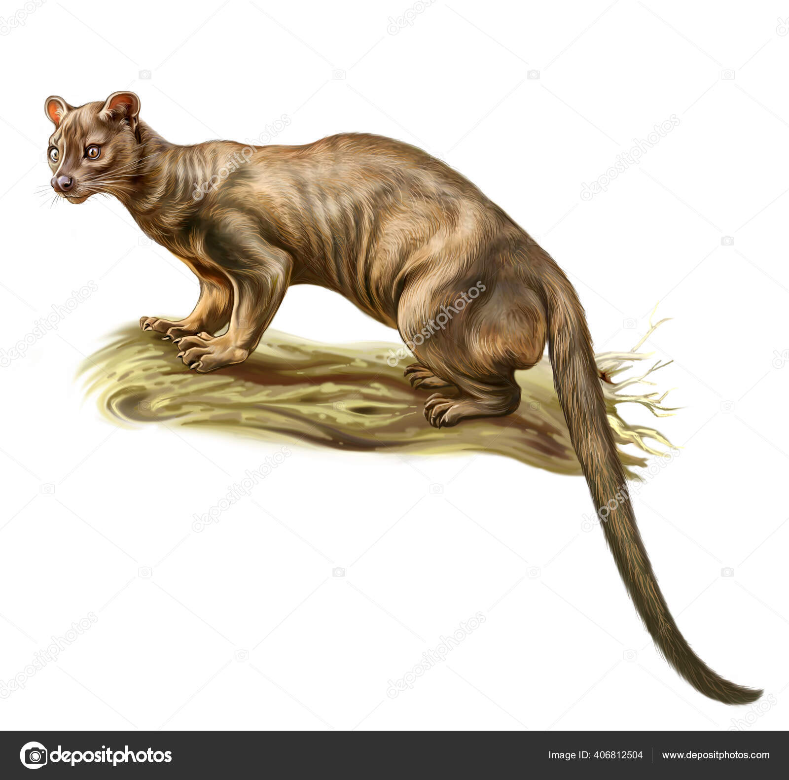 Fosa Cryptoprocta Ferox Dibujo Realista Ilustración Para Enciclopedia ...