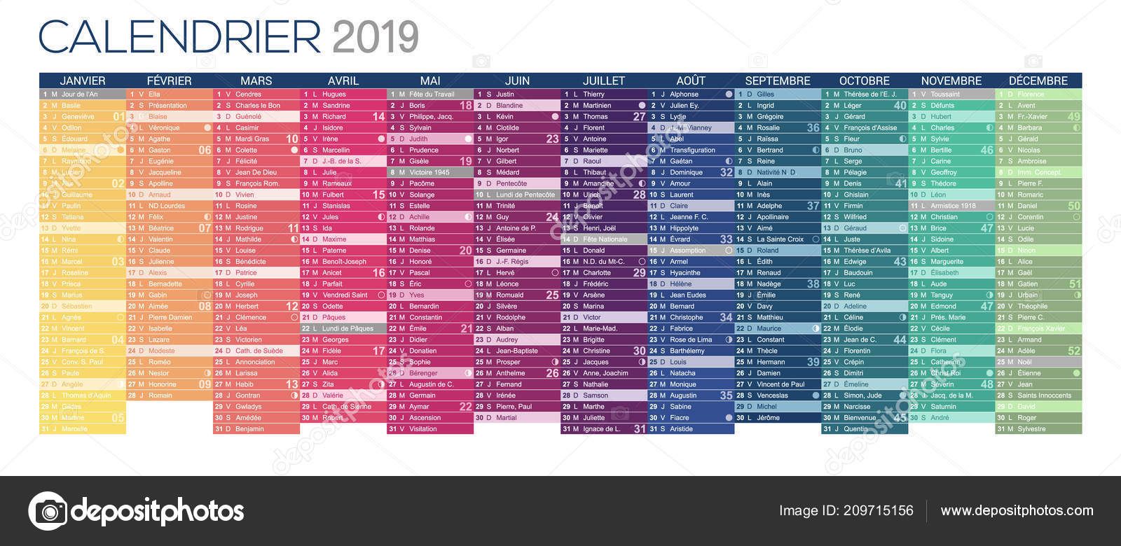 Calendar 2019 French Printable Calendar Template Including Name Days ...